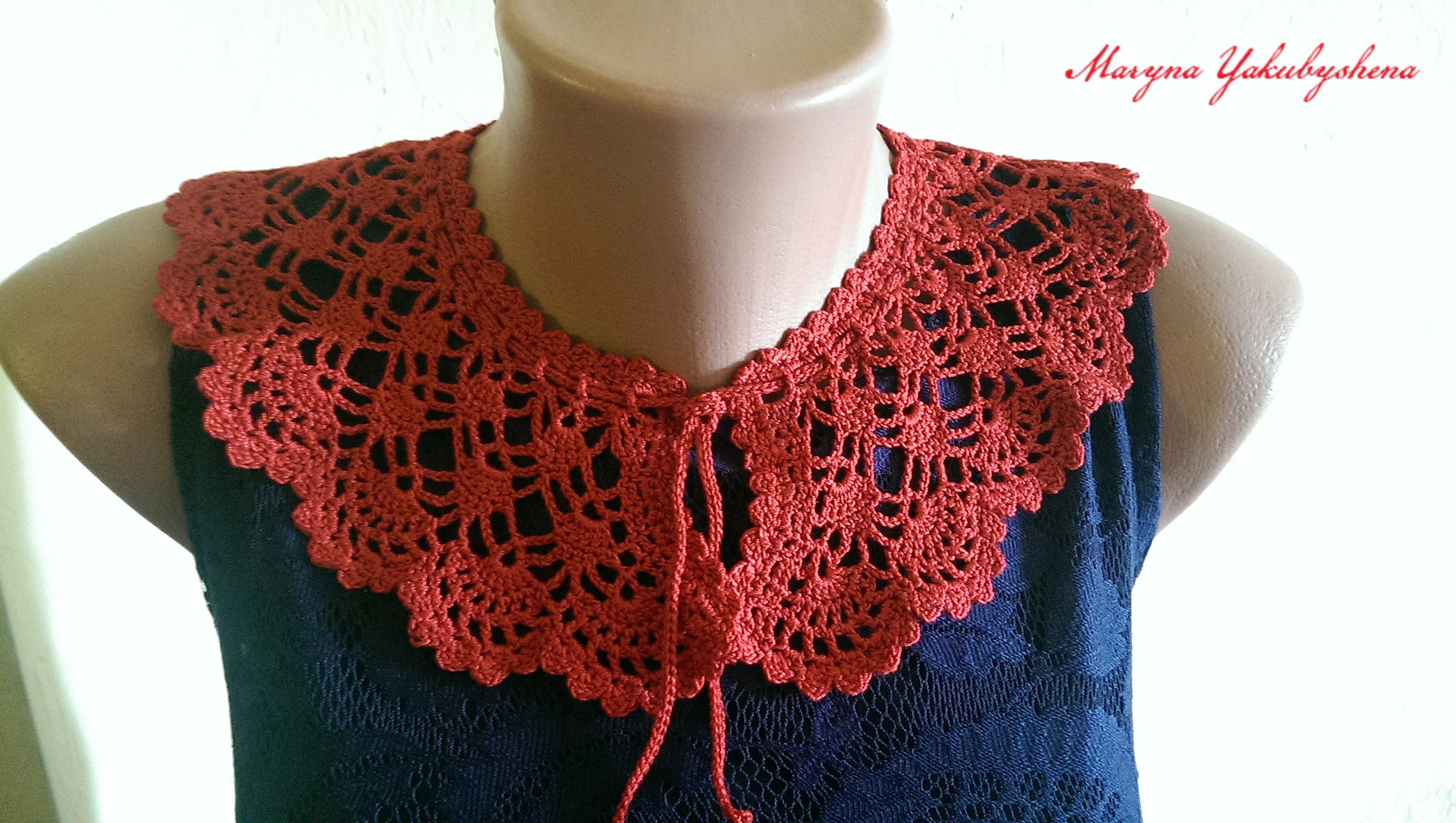 Red Collar Crocheted Lace Collar Necklace Necklace Crocheted - Etsy