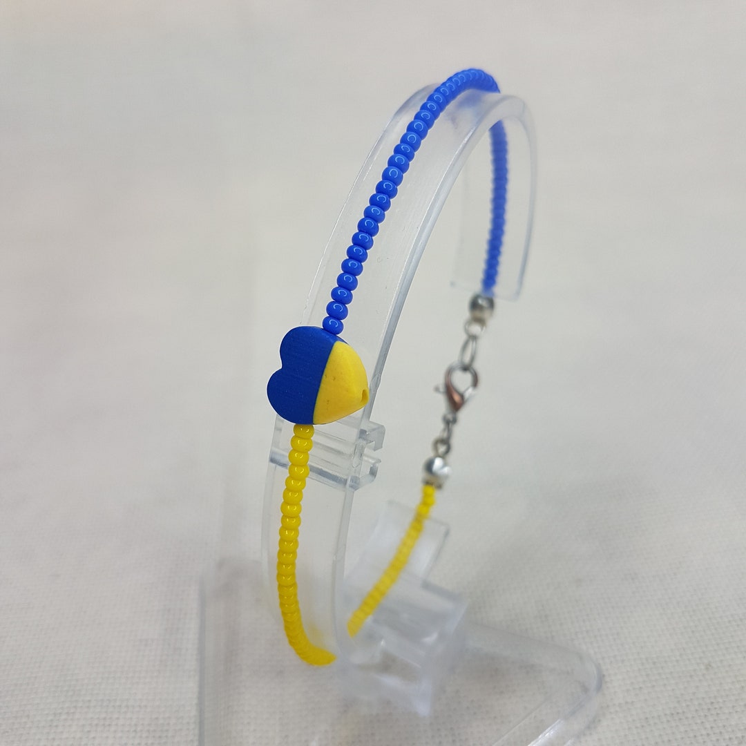 Ukrainian Bracelet With Heart in Yellow and Blue Color Seed Beads ...