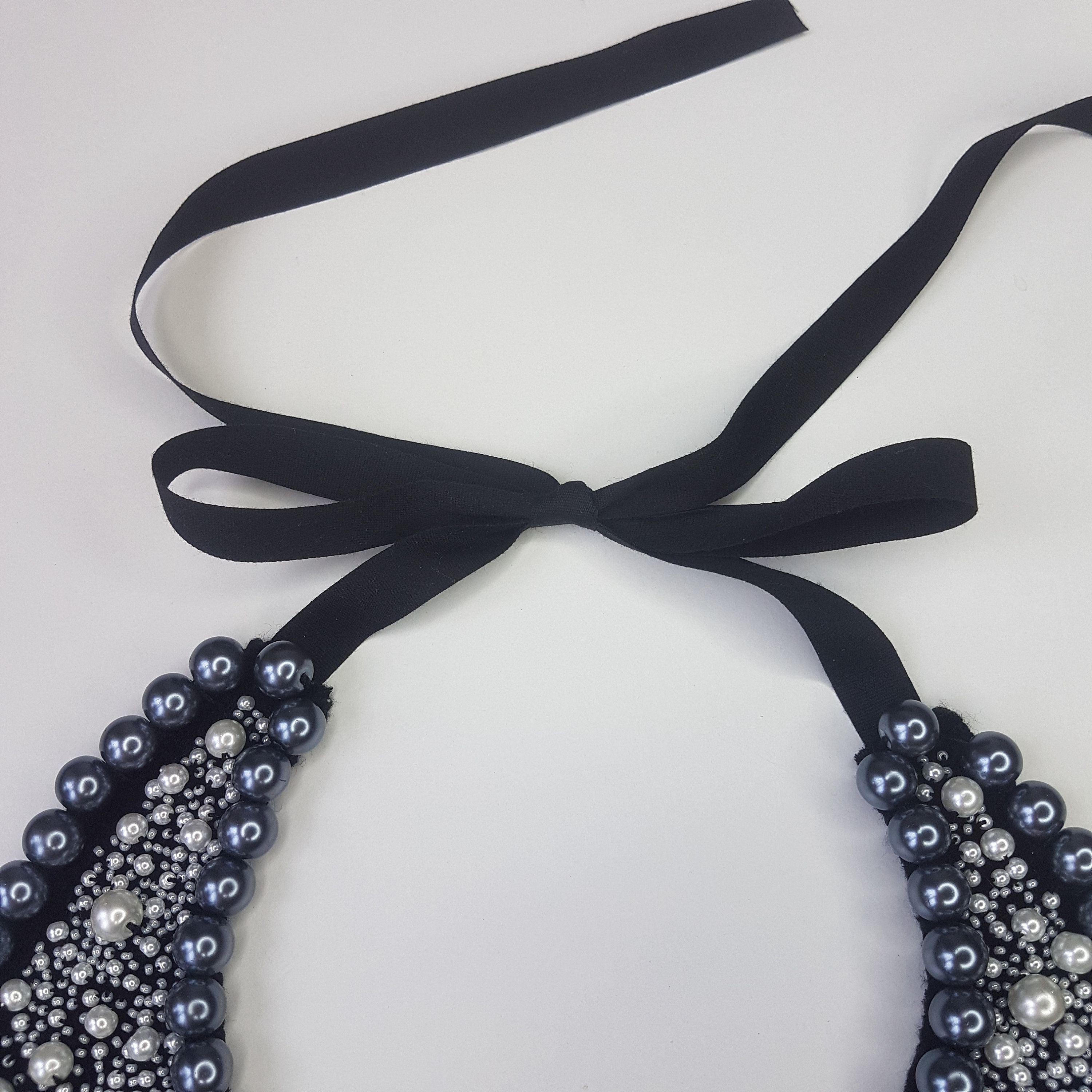 Black detachable collars with beads white and gray color | Etsy