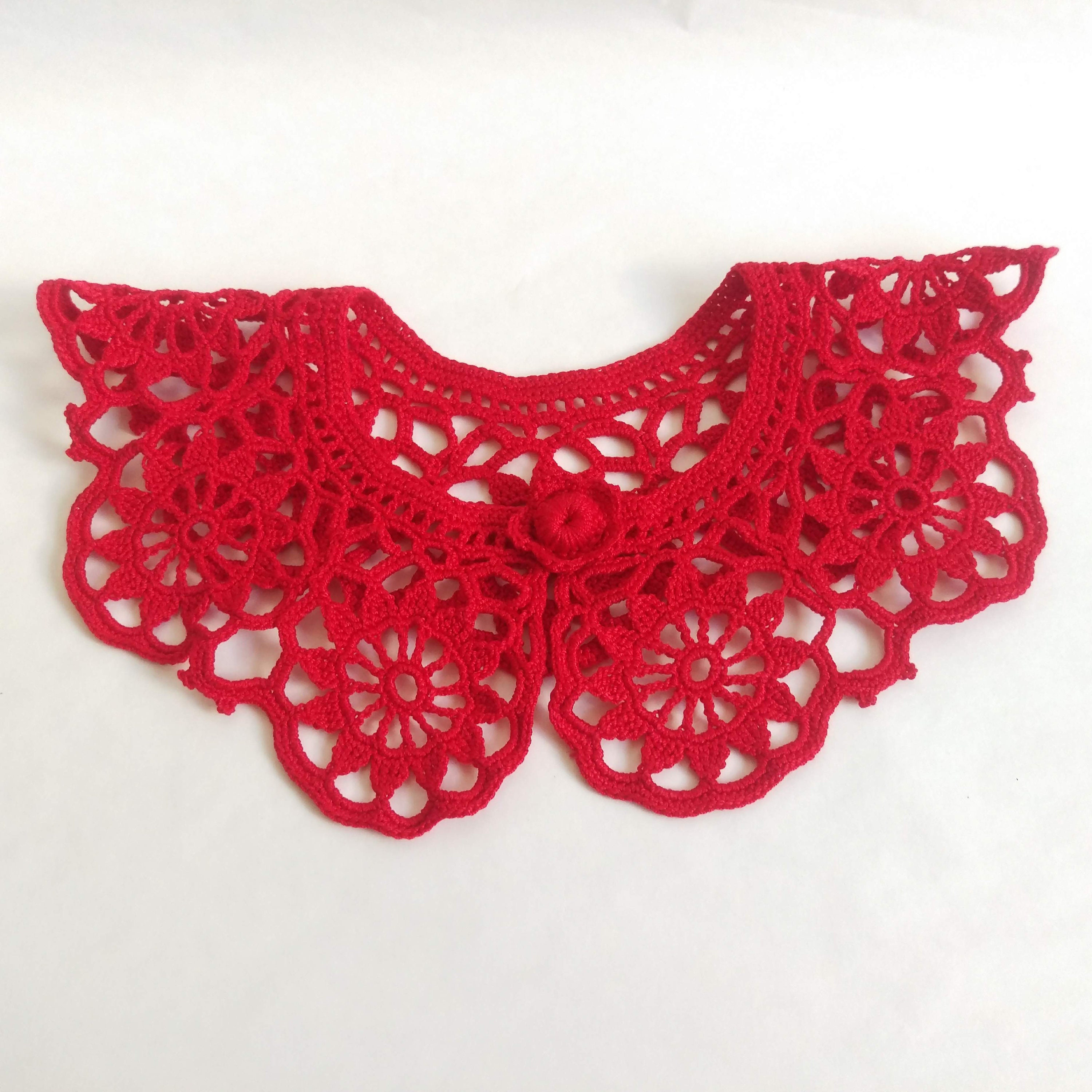 Bright Red Crochet Flowers Collar Necklace Removable Lace | Etsy