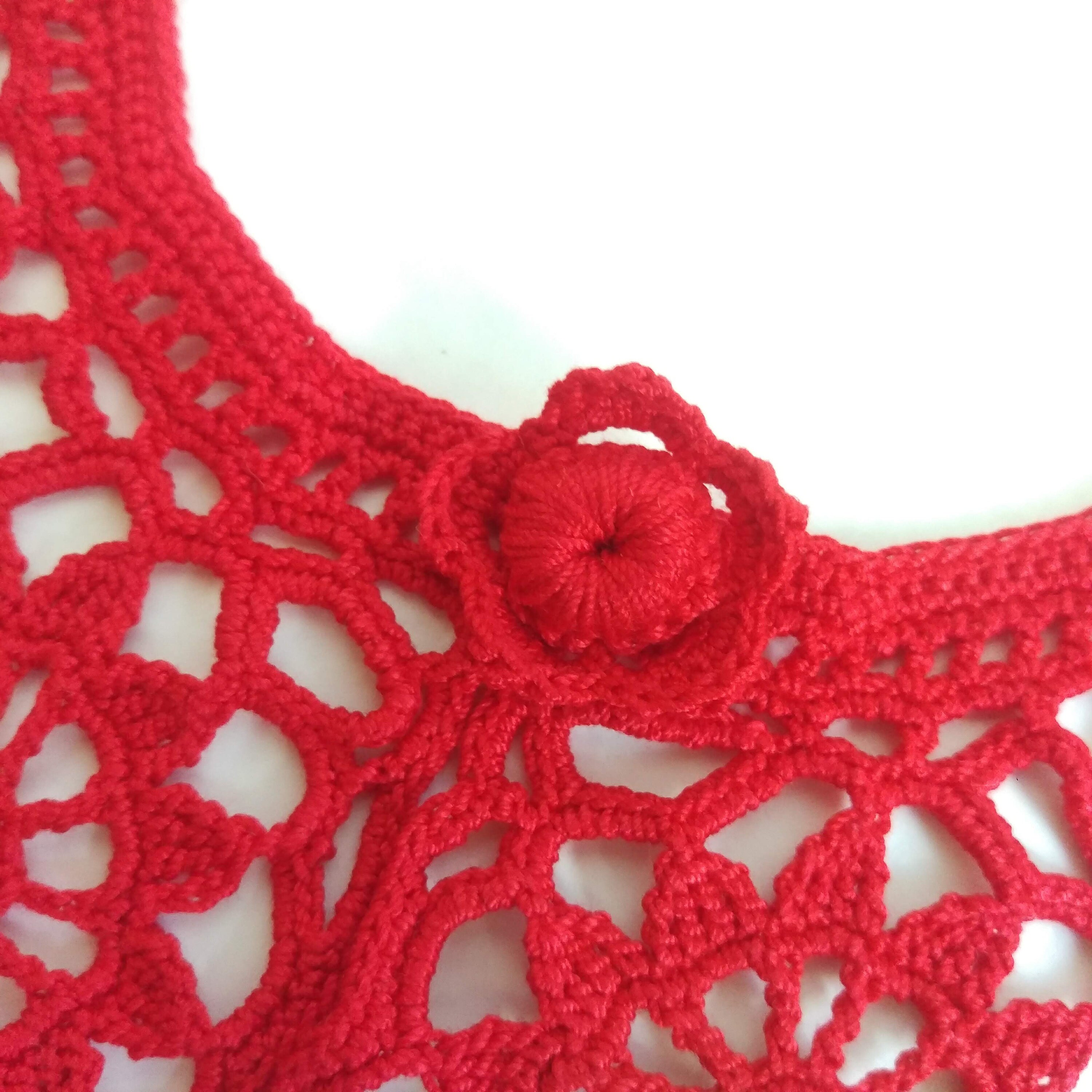 Bright Red Crochet Flowers Collar Necklace Removable Lace | Etsy