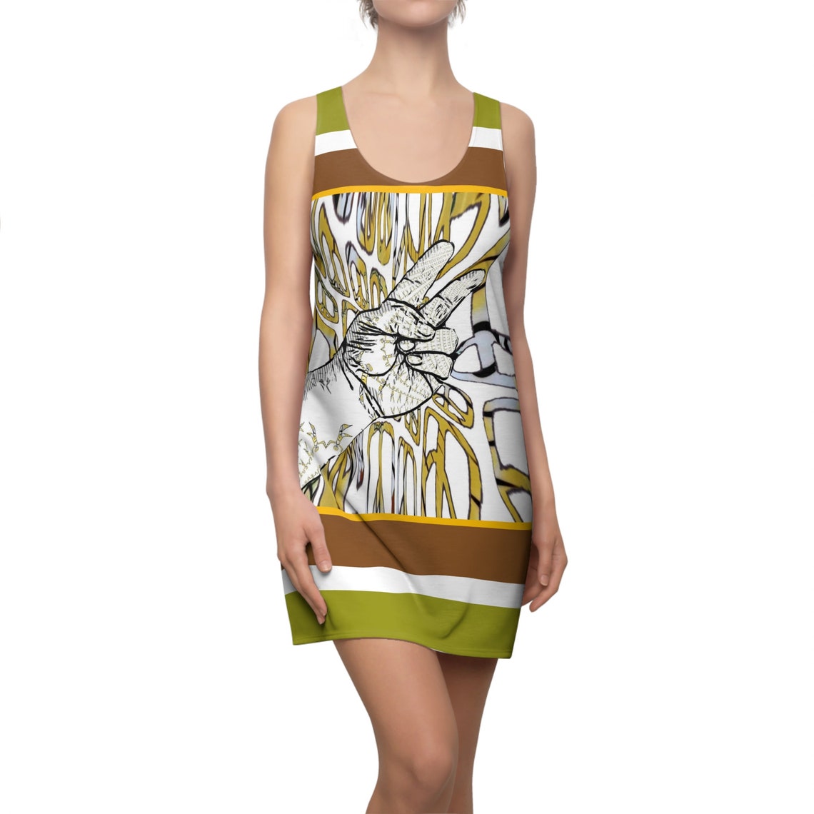 Golden Peace Racerback Sleeveless Slip Dress, 1970's Retro Peace Sign ...