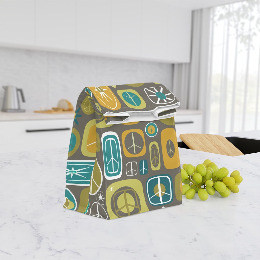 Mid Century Modern Style Square Peace Polyester Lunch Bag, Retro MCM ...