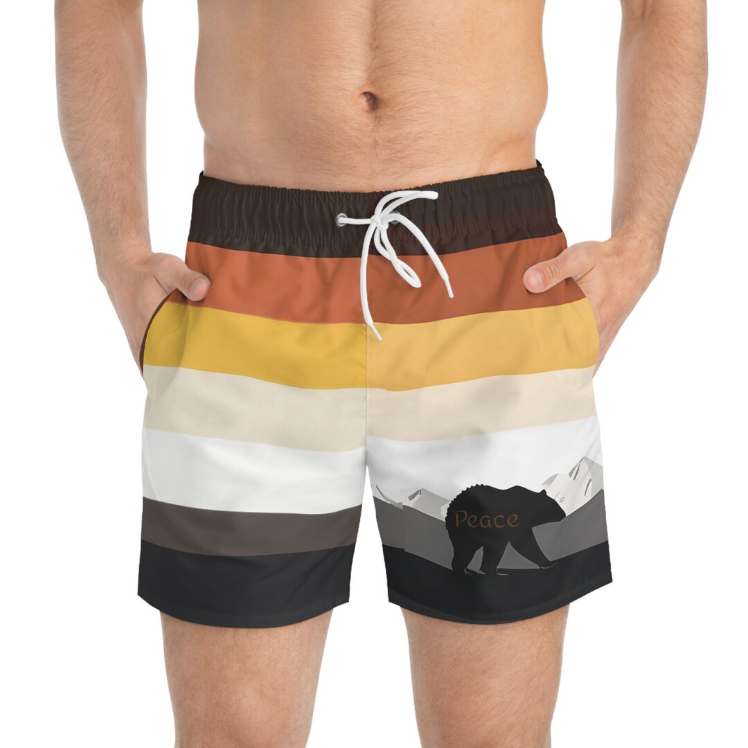 Peace Bear Flag Swim Trunks, Peace Bear Silhouette Men's Swimsuit ...