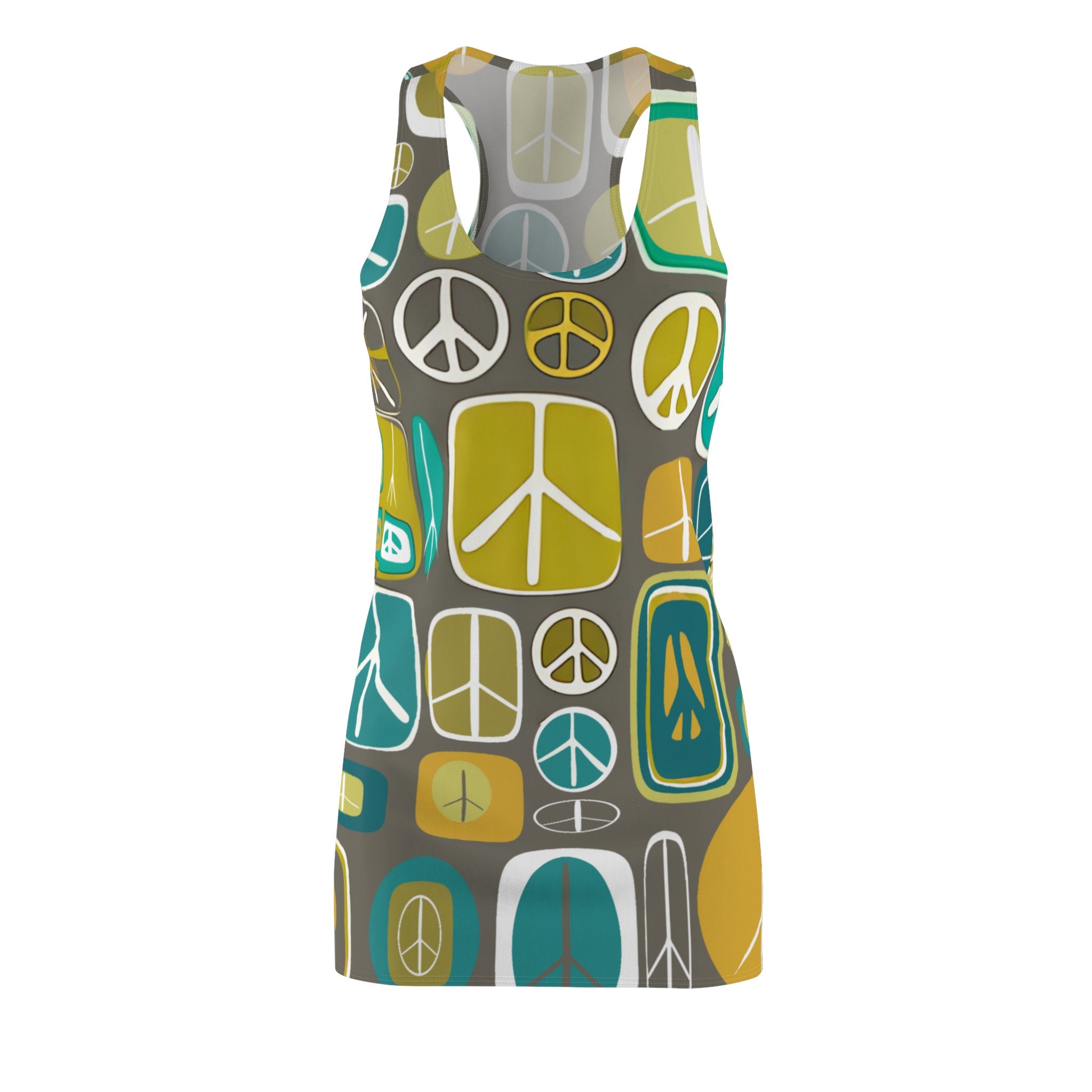 Mid Century Modern Square Style Peace Sleeveless Slip Racerback Dress ...