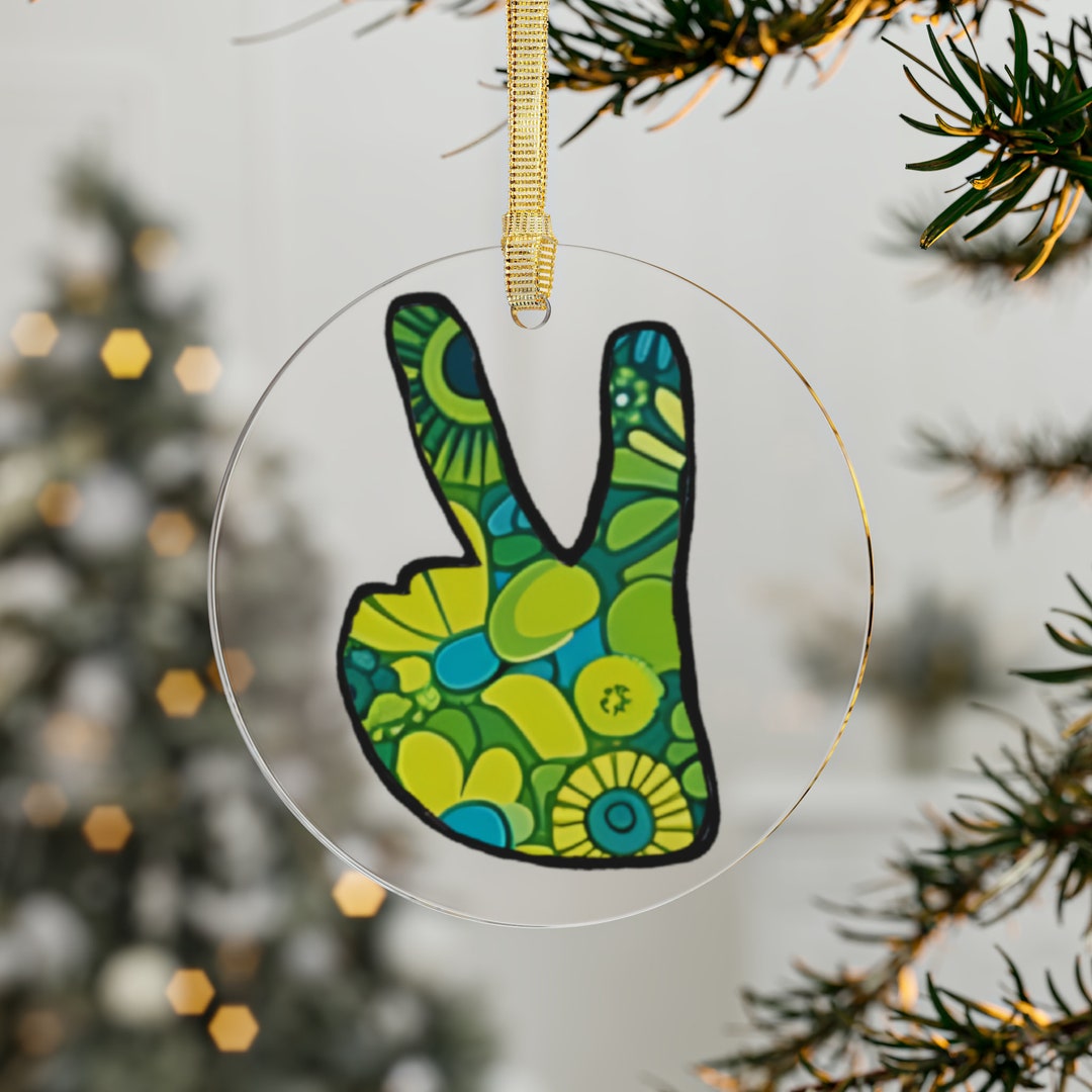 Groovy Peace Sign Ornament: Retro 1970s Style Flower Power Acrylic Xmas ...