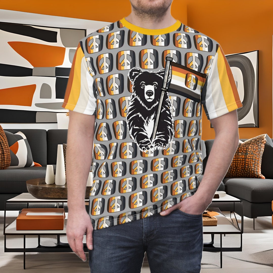 Peace Bear With Pride Flag Flag Pull-over Shirt With Stripped Sleeves ...