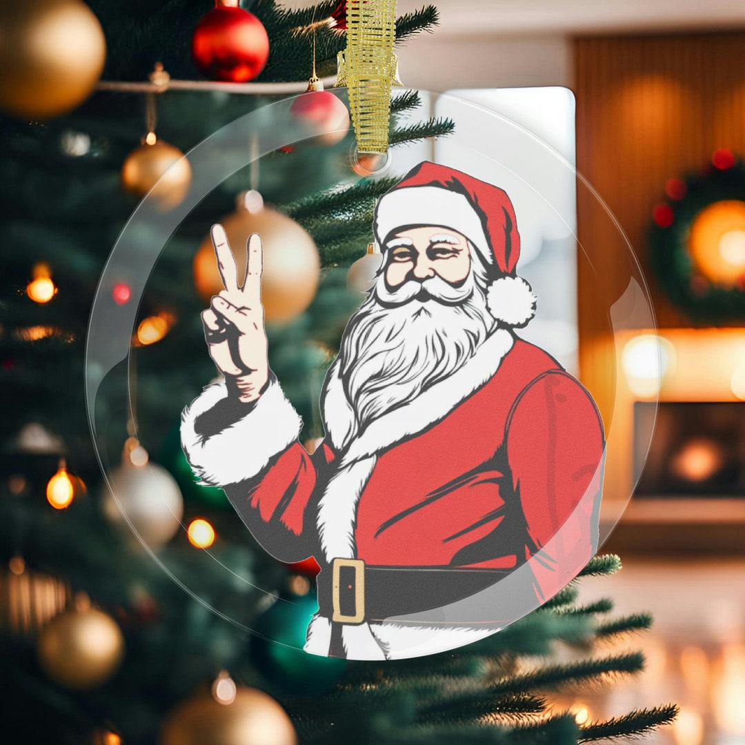 Peace Sign Santa Holiday Peace Christmas Glass Ornament, Santa Peace ...