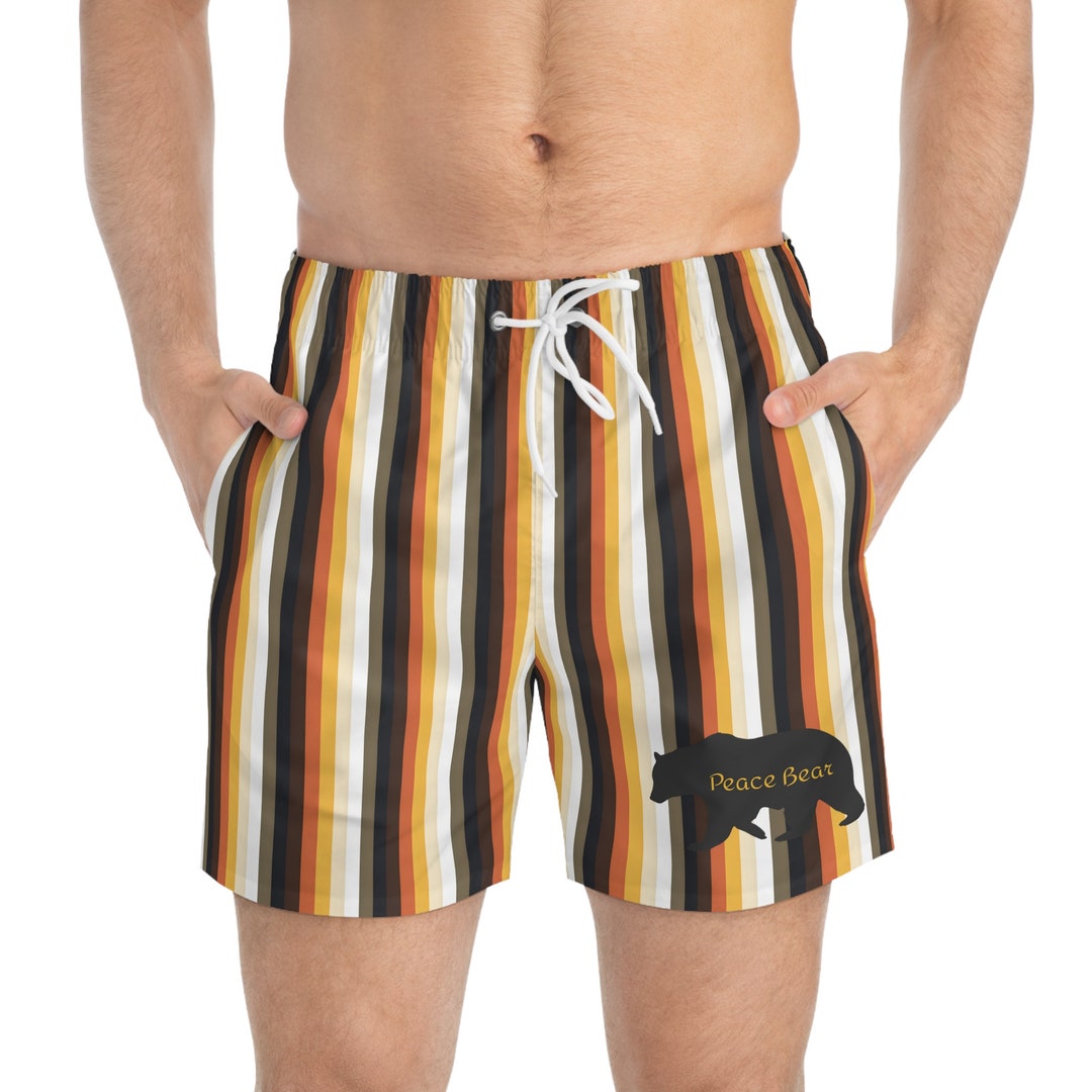 Peace Bear Flag Swim Trunks, Peace Bear Silhouette Men's Swimsuit ...