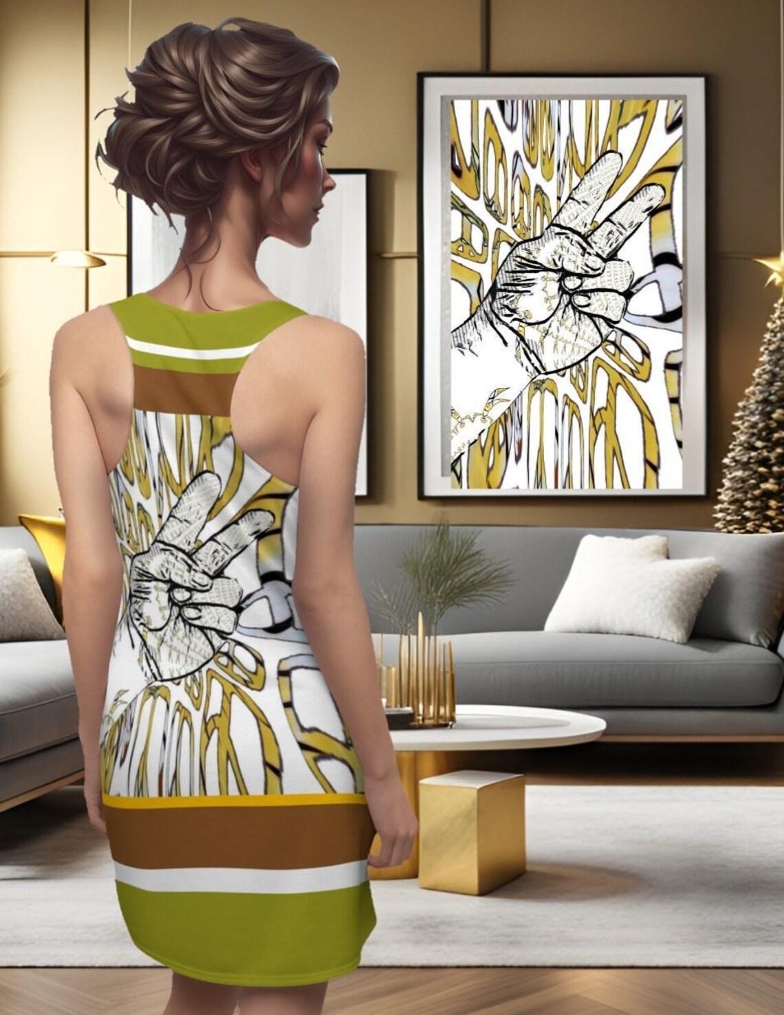 Golden Peace Racerback Sleeveless Slip Dress, 1970's Retro Peace Sign ...