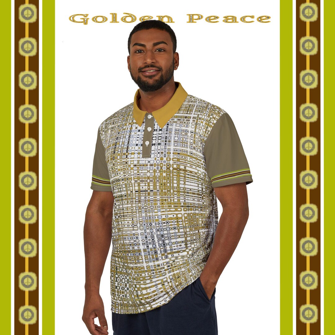 Golden Peace Unisex Polo Shirt, 1970s Vintage Style Peace Sign Pull ...