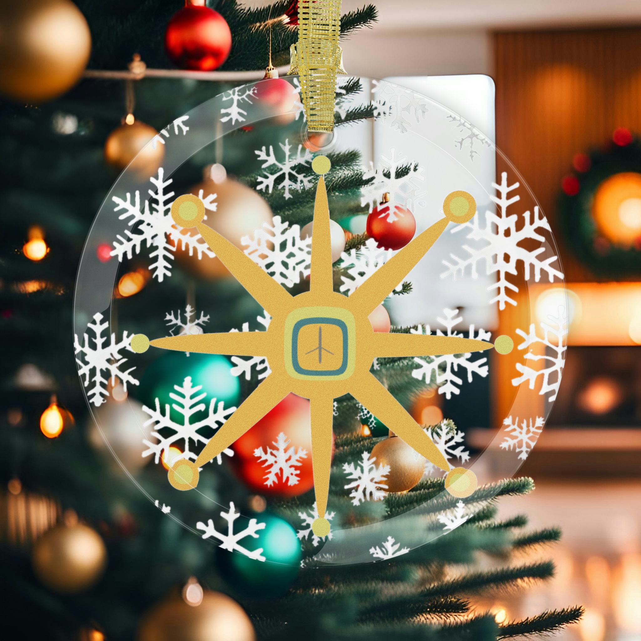 Mid Century Modern Atomic Star Peace Glass Ornament, MCM Atomic Star ...
