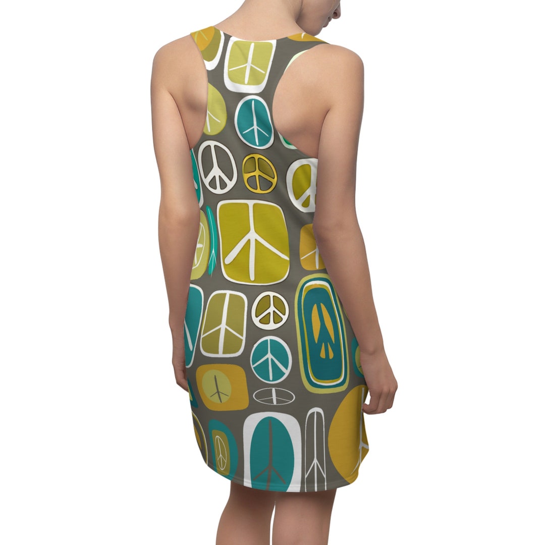 Mid Century Modern Square Style Peace Sleeveless Slip Racerback Dress ...