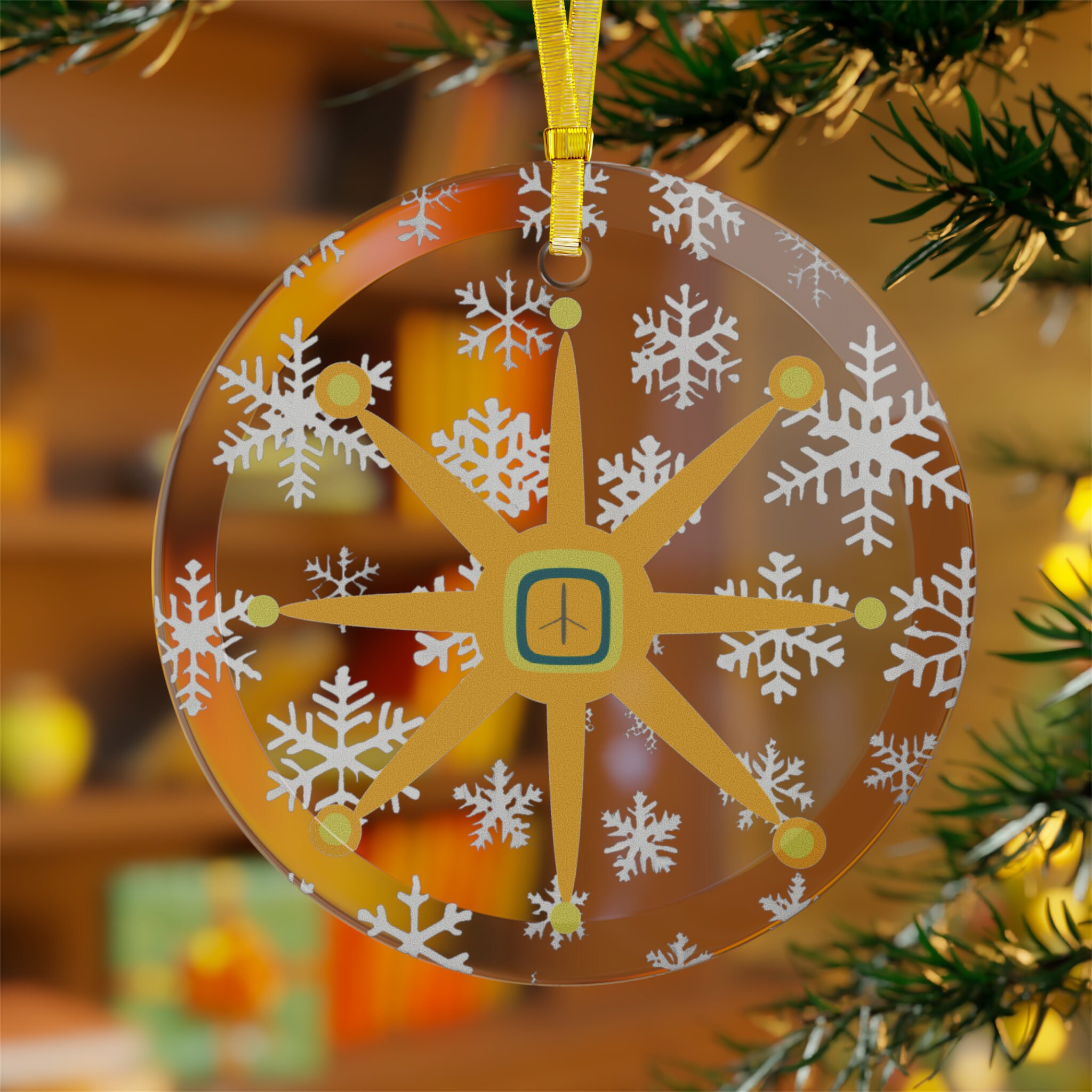 Mid Century Modern Atomic Star Peace Glass Ornament, MCM Atomic Star ...
