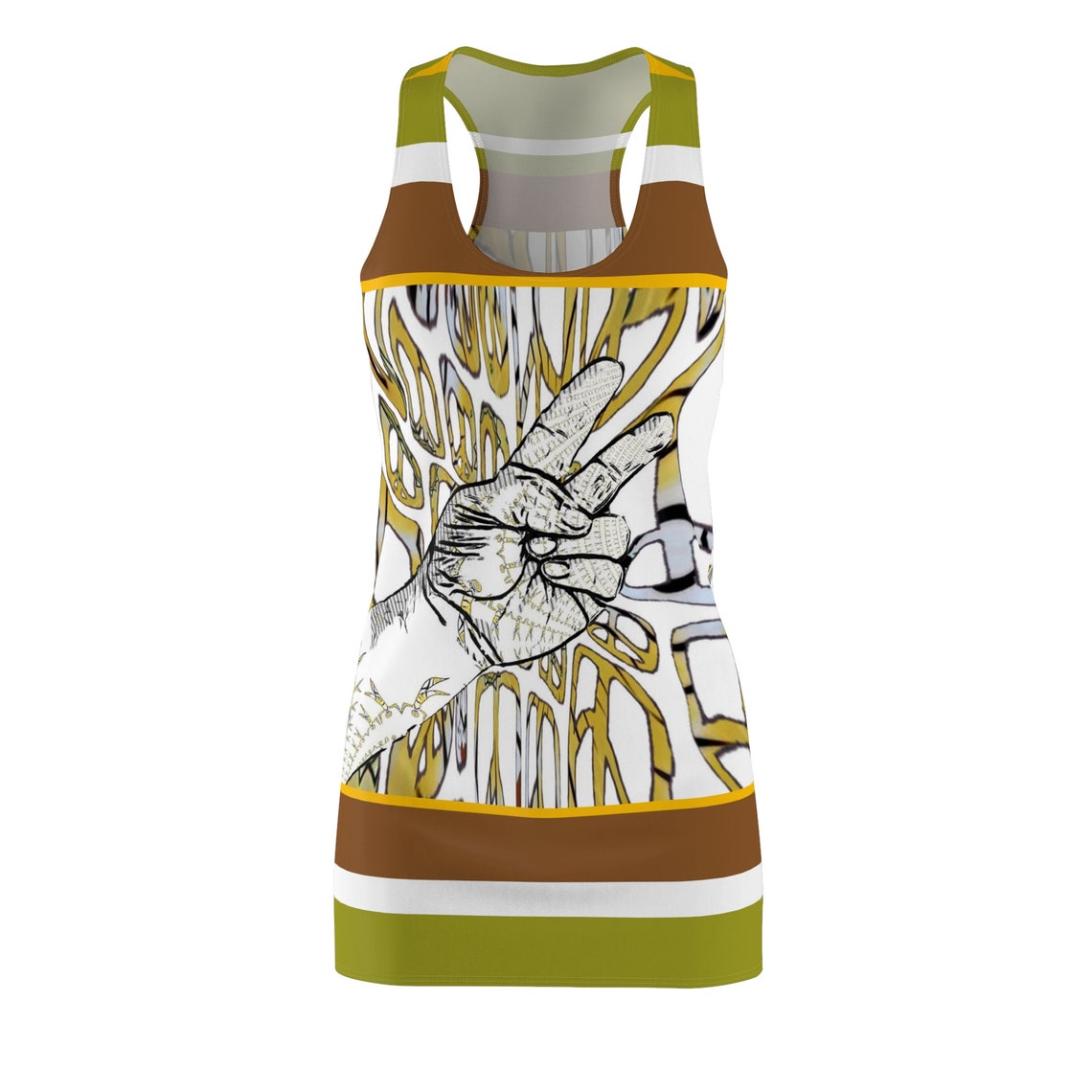 Golden Peace Racerback Sleeveless Slip Dress, 1970's Retro Peace Sign ...