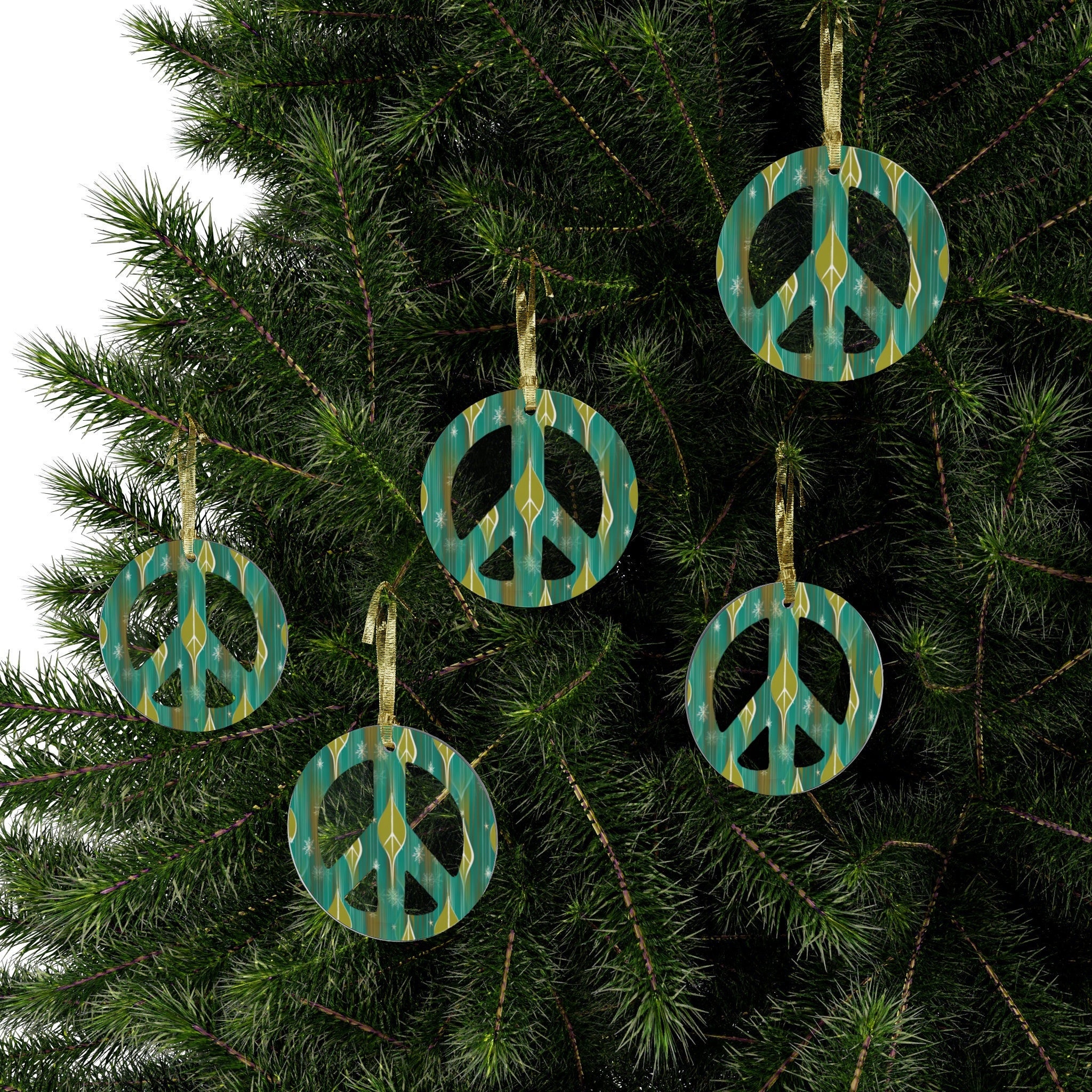 Mid Century Modern Holiday Peace Acrylic Ornaments, MCM Retro Turquoise ...