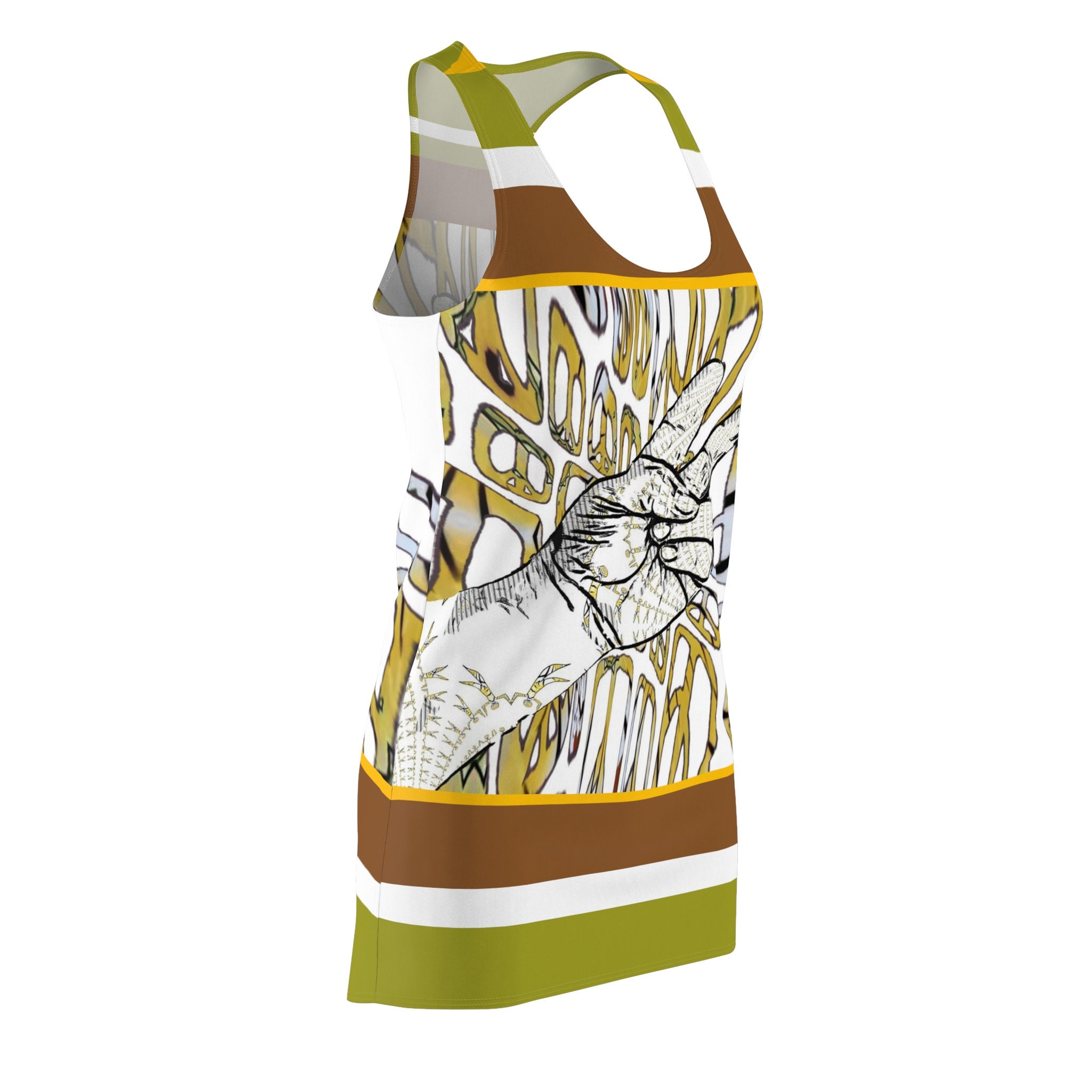 Golden Peace Racerback Sleeveless Slip Dress, 1970's Retro Peace Sign ...