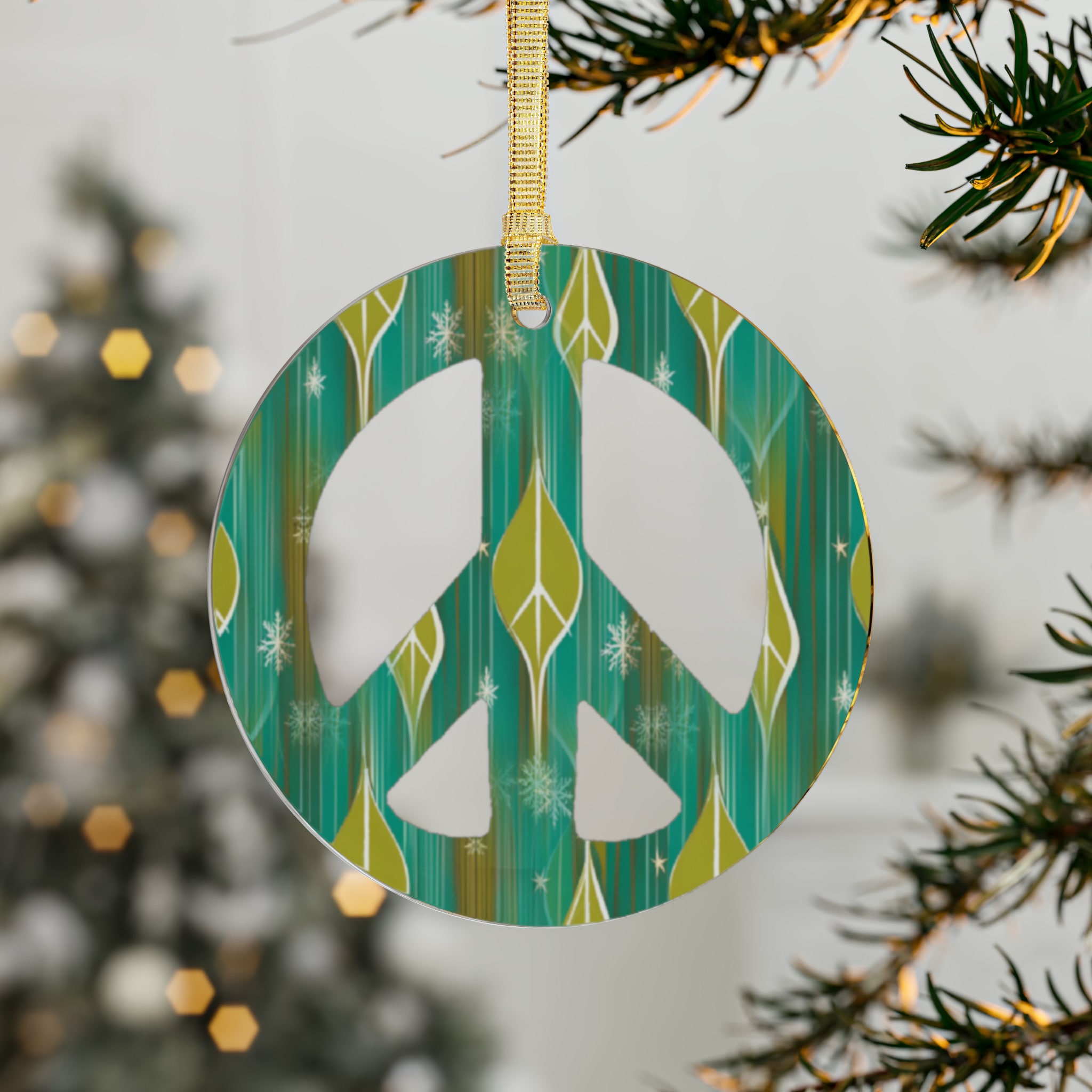 Mid Century Modern Holiday Peace Acrylic Ornaments, MCM Retro Turquoise ...