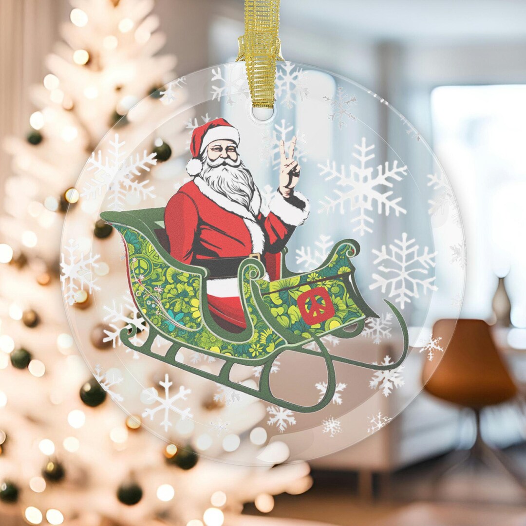 Retro Santa Claus Peace Sign Christmas Decoration, 1970s Groovy Holiday ...