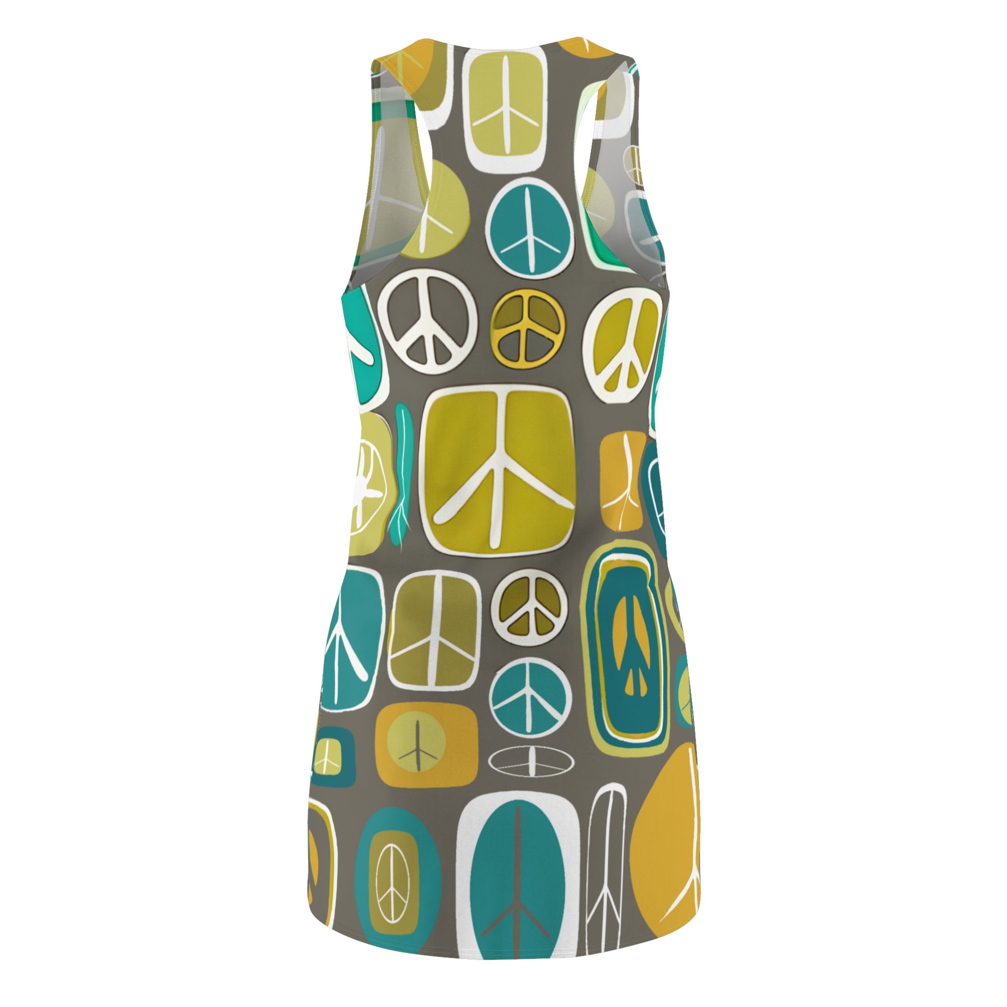 Mid Century Modern Square Style Peace Sleeveless Slip Racerback Dress ...