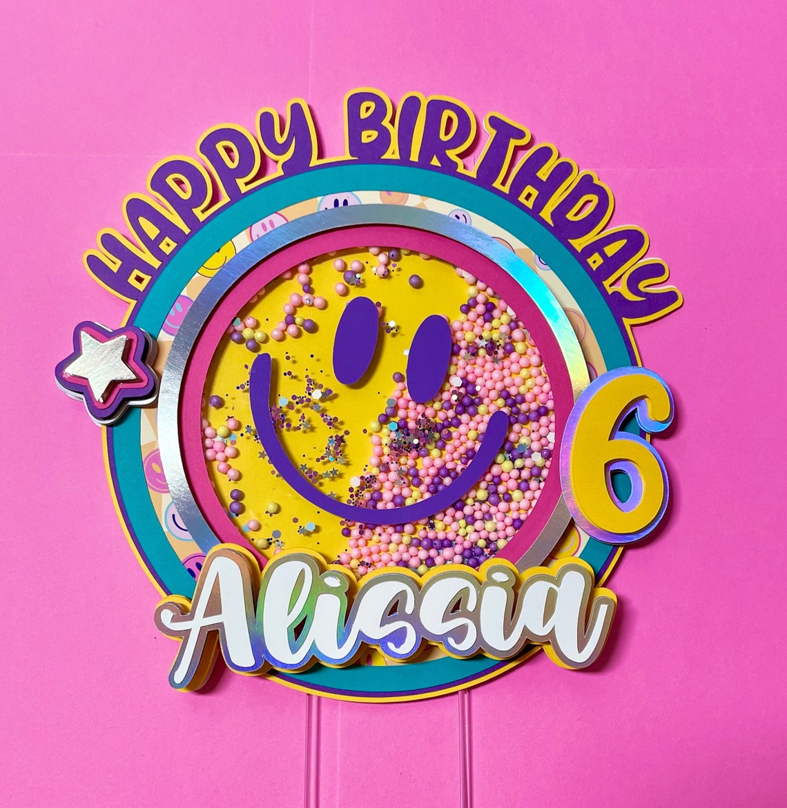 Happy Face Cake Topper, Smile Face Cake Topper, Birthday Decoration ...