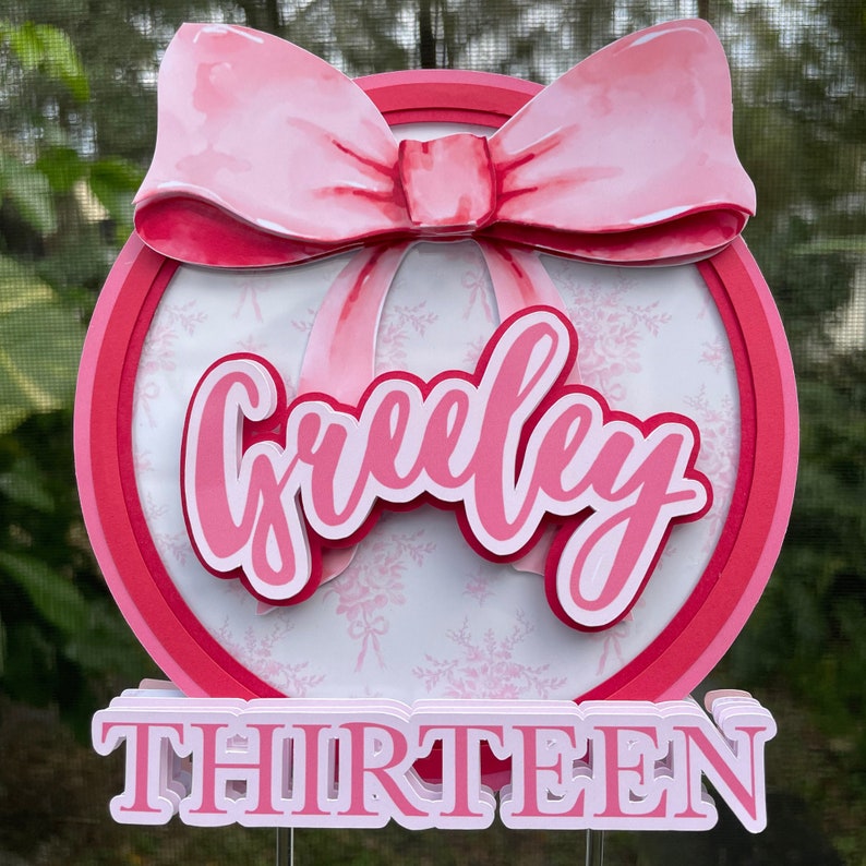 Pink Bow Cake Topper-coquette Cake Topper-love Shack Fancy Topper-girl ...