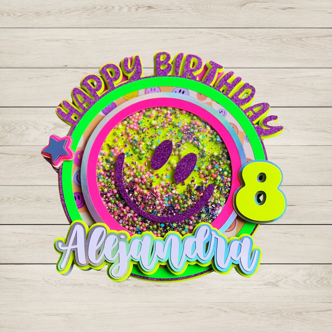 Happy Face NEON Cake Topper, Smile Face Cake Topper, Birthday ...