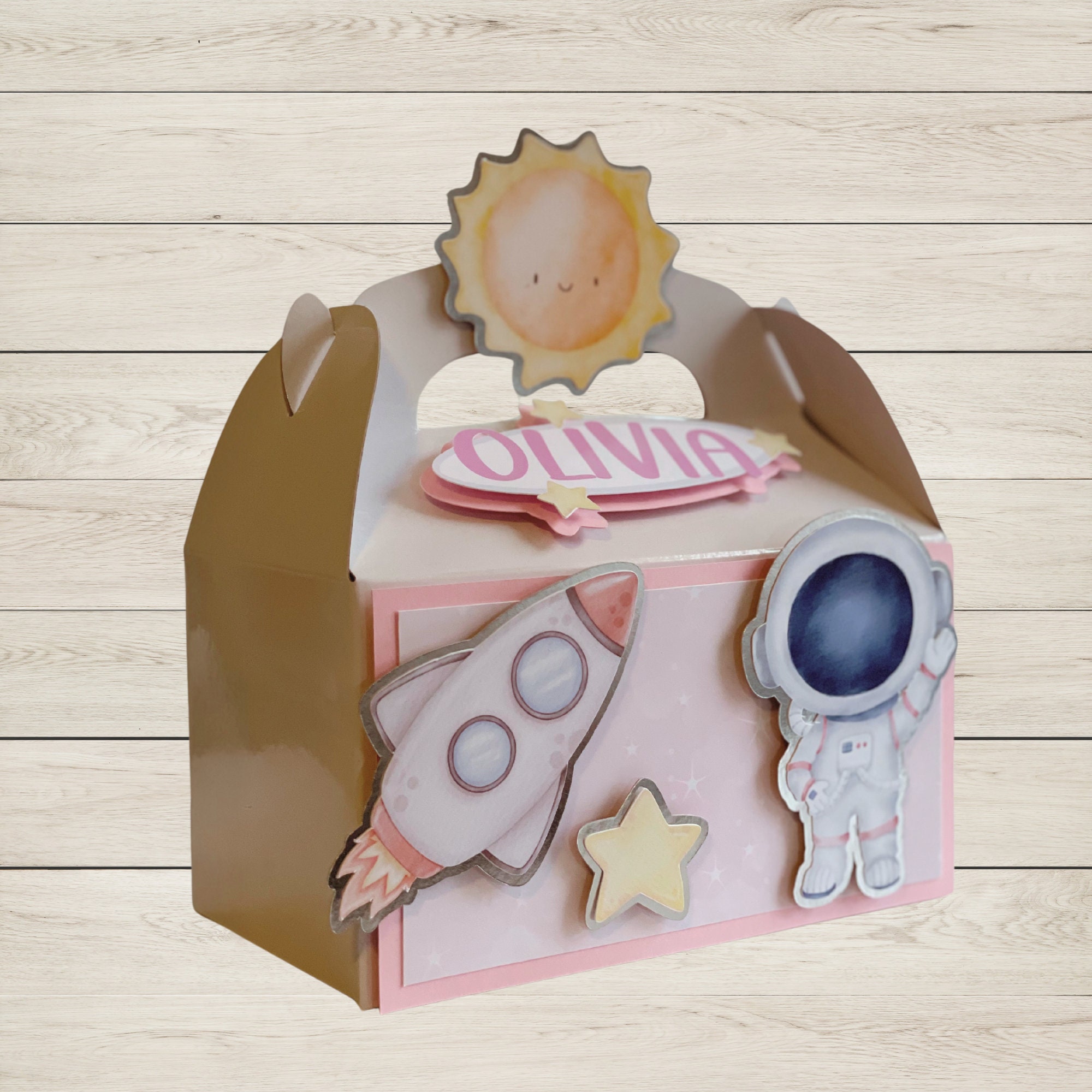 Girl Pink Favor Box Space, First Trip Around the Sun, Outer Space Gable ...