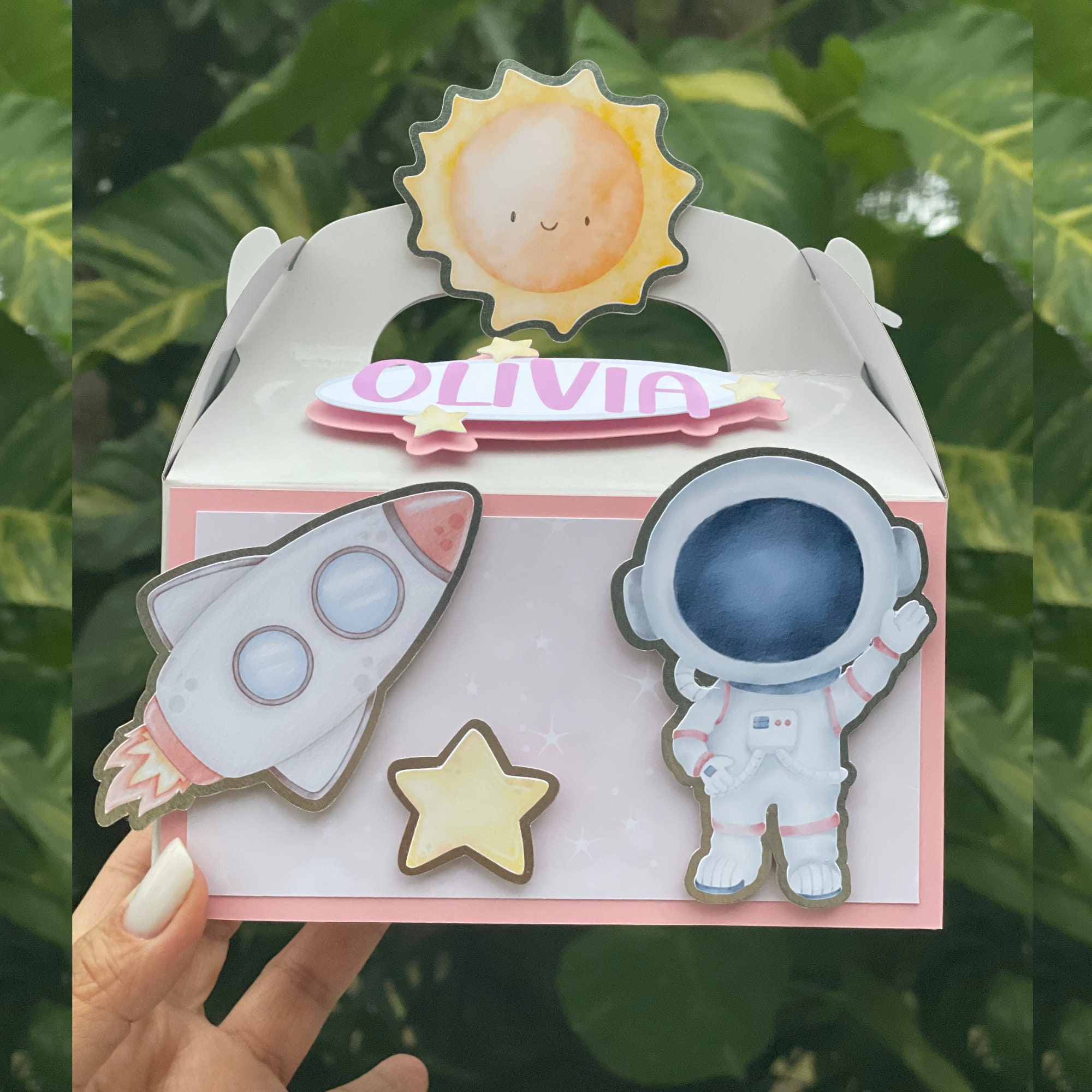 Girl Pink Favor Box Space, First Trip Around the Sun, Outer Space Gable ...