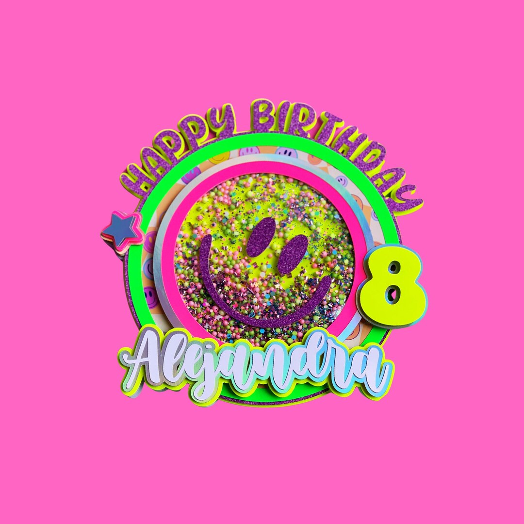 Happy Face NEON Cake Topper, Smile Face Cake Topper, Birthday ...
