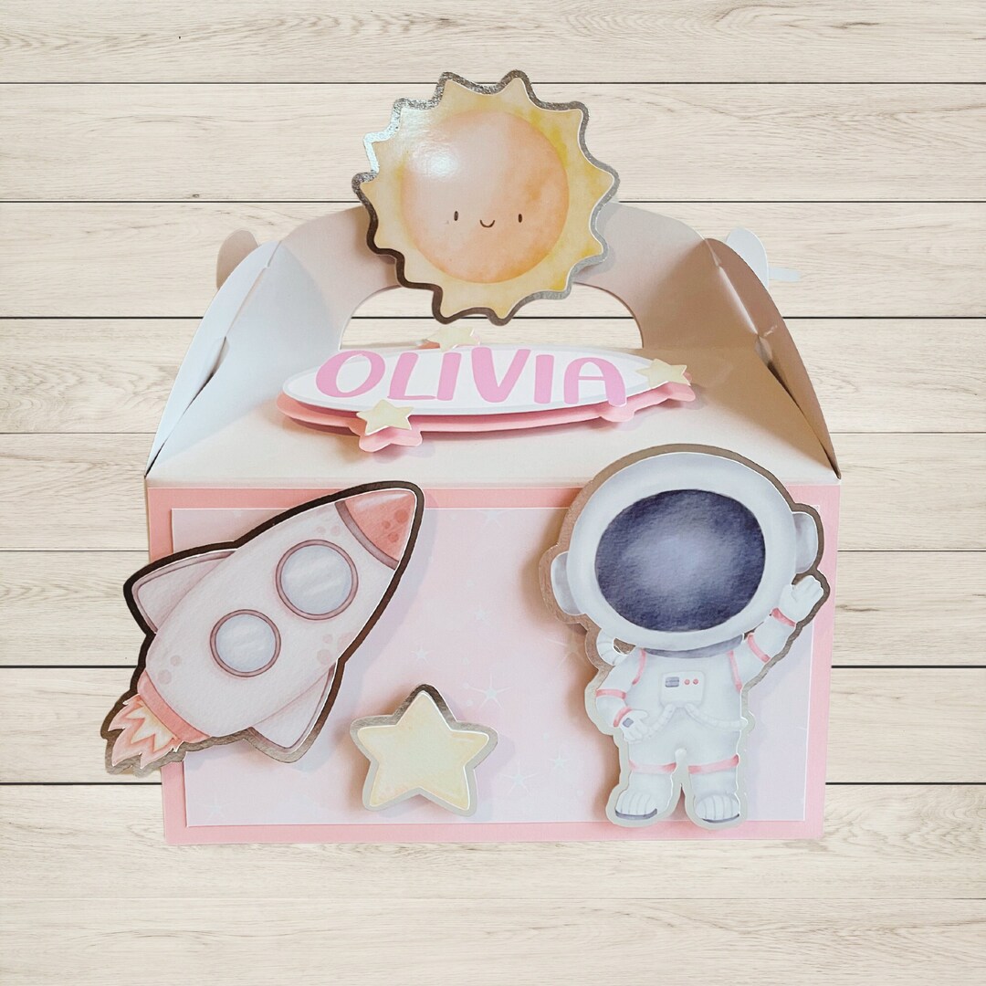 Girl Pink Favor Box Space, First Trip Around the Sun, Outer Space Gable ...