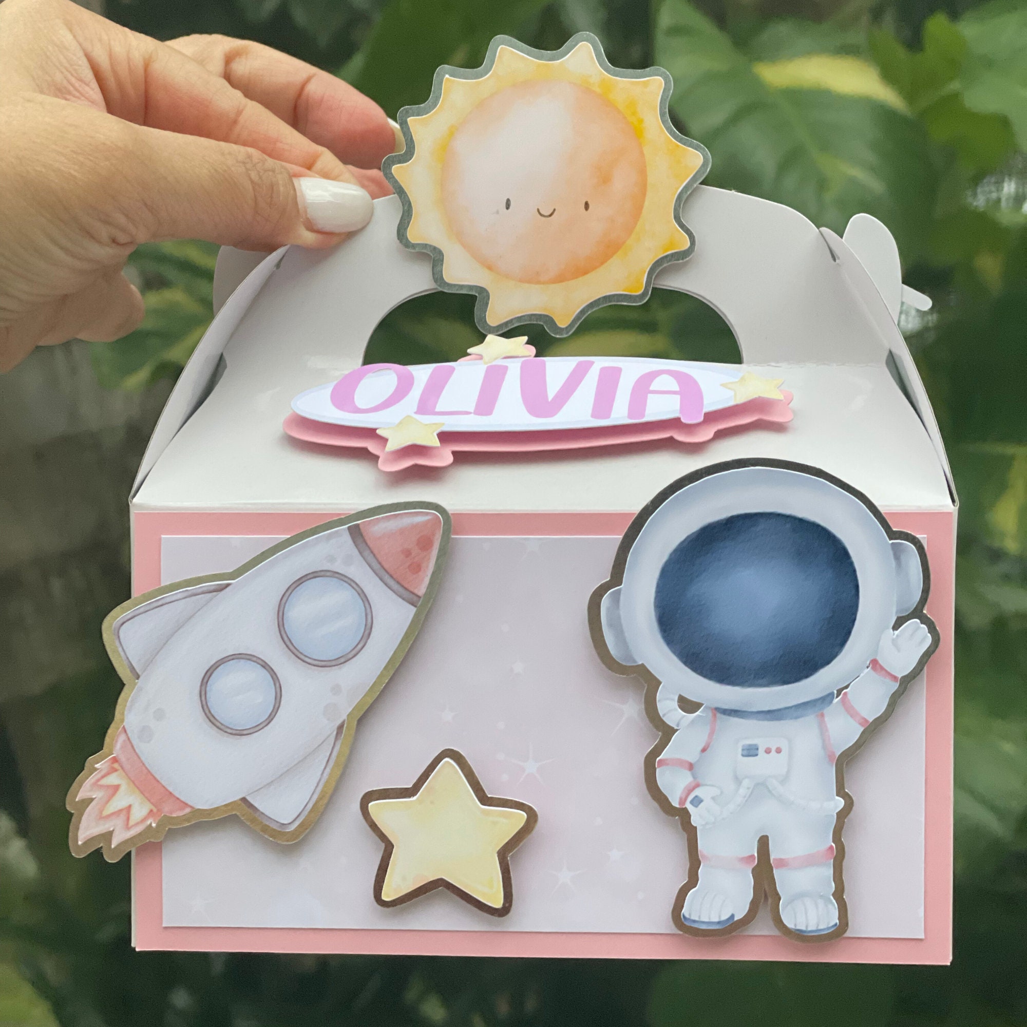 Girl Pink Favor Box Space, First Trip Around the Sun, Outer Space Gable ...