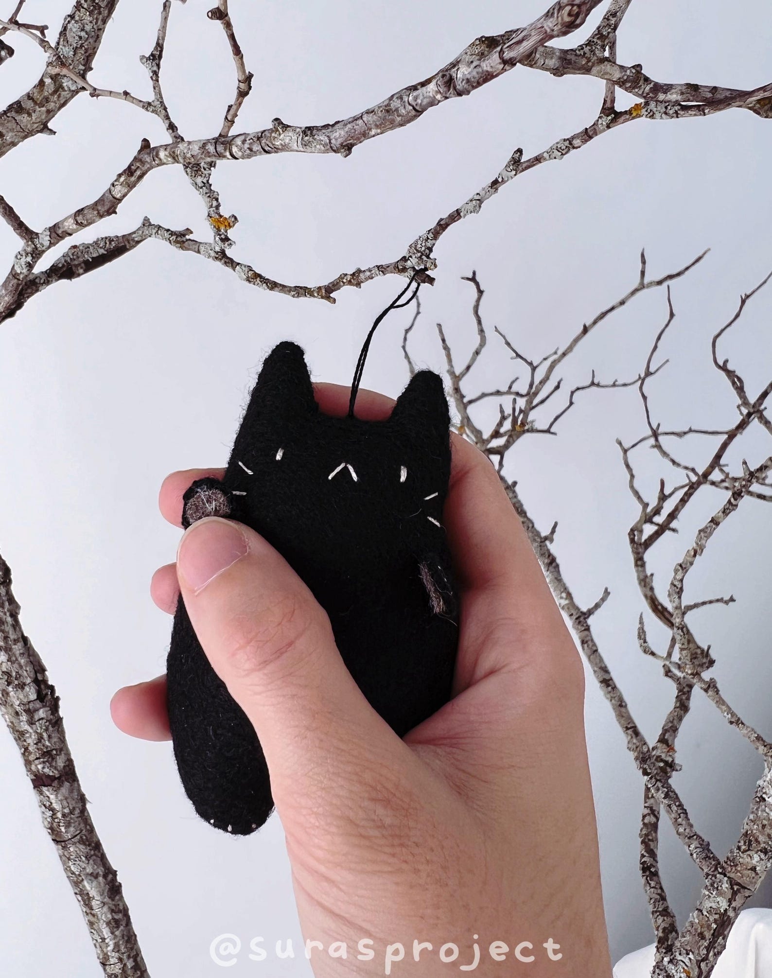 Handmade Black Cat Plushie 100% Wool Felt Cute Stuffed Animal Perfect ...