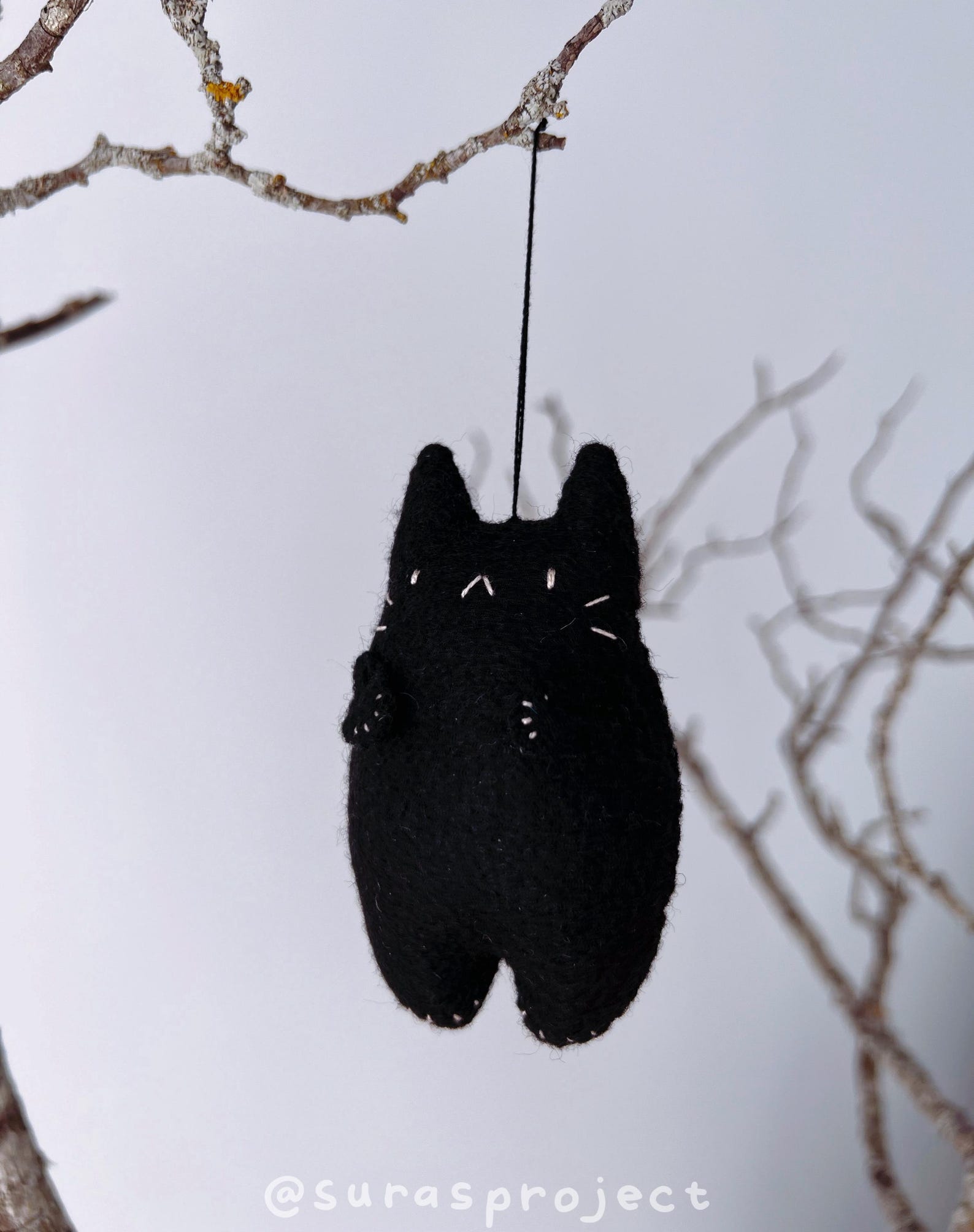 Handmade Black Cat Plushie 100% Wool Felt Cute Stuffed Animal Perfect ...