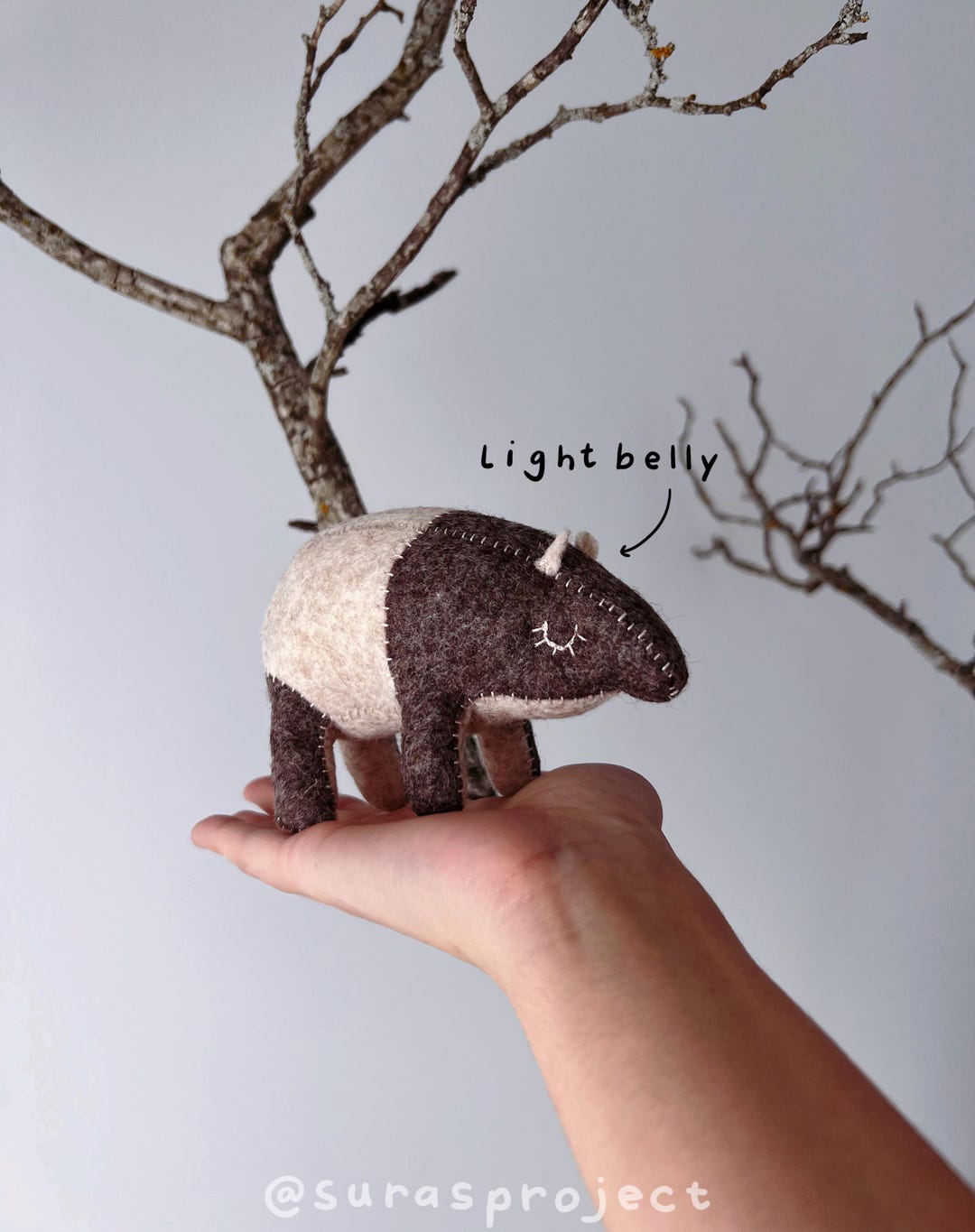 Handmade Bicolor Tapir Plushie 100% Wool Felt Stuffed Animal Perfect ...