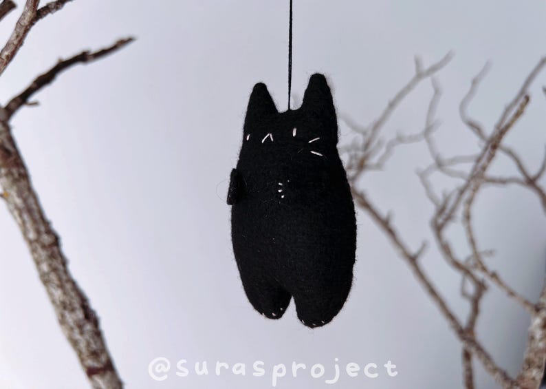 Handmade Black Cat Plushie 100% Wool Felt Cute Stuffed Animal Perfect ...