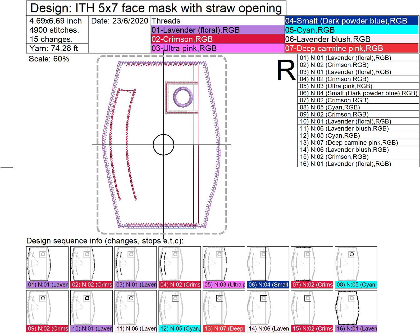 In the Hoop 5x7 Face Mask With Straw Opening, Nose Insert, and Loops ...