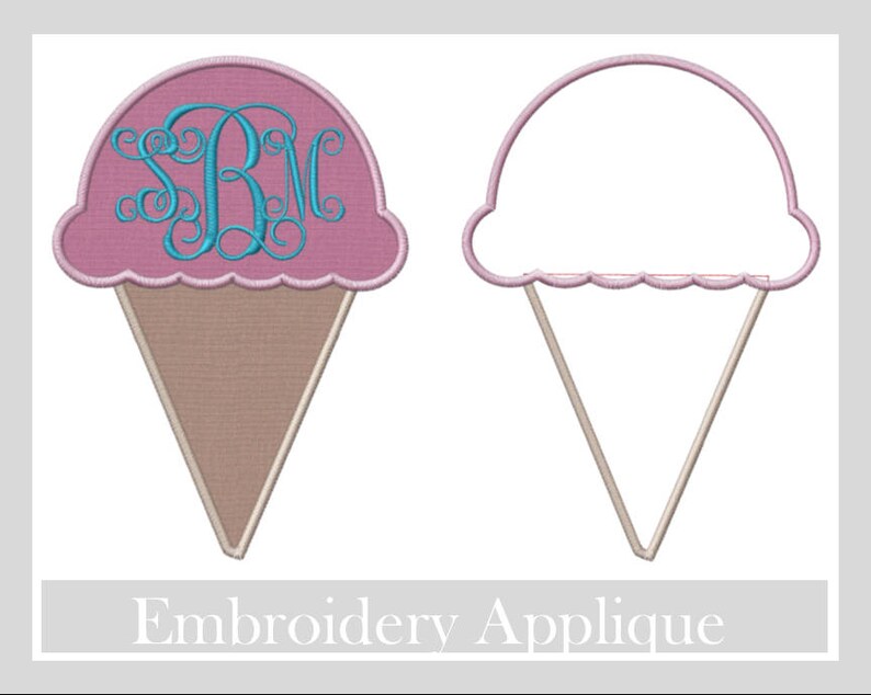 Monogram Ice Cream Cone Applique Design Summer Appliqué Etsy