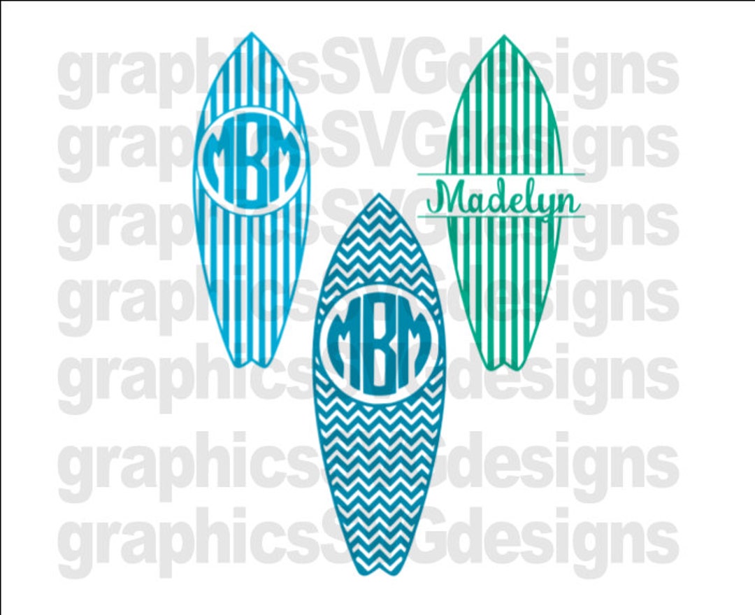 Surfboard Monogram SVG DXF, PNG Files for Cricut and Silhouette Cutting ...