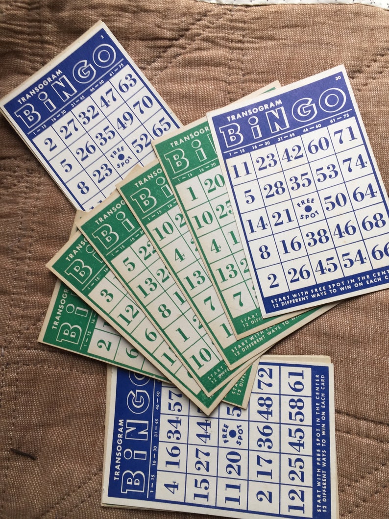 Old Bingo Cards Vintage Bingo Cards Blue or Green Set of 6 - Etsy