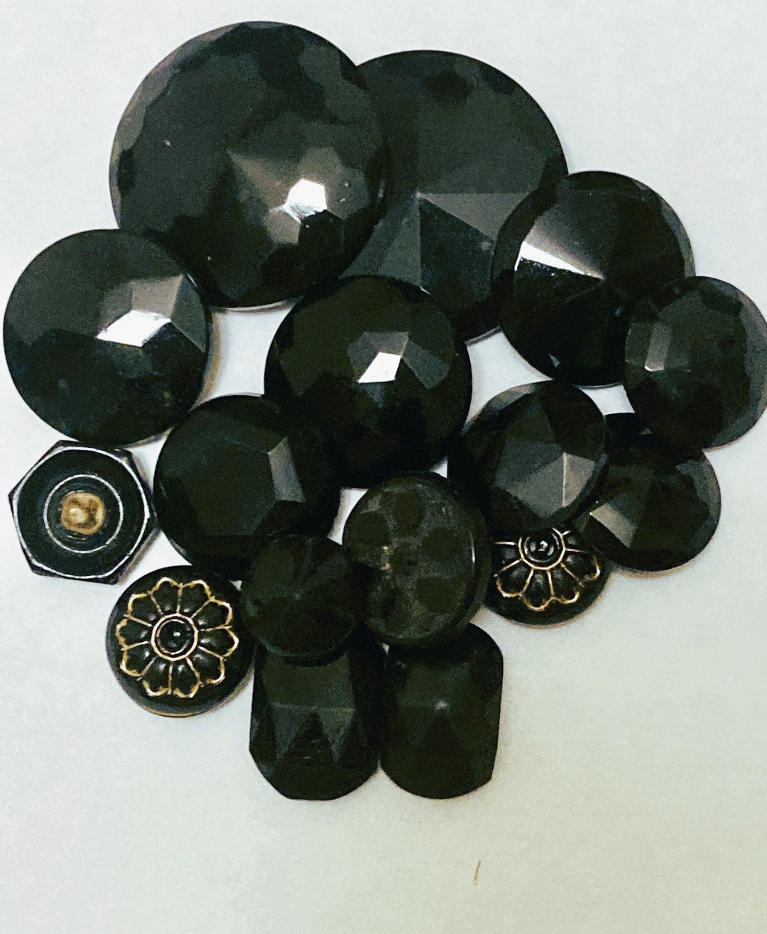 Czech Glass Buttons ~ Victorian Era Mourning Buttons ~ Large Vintage ...