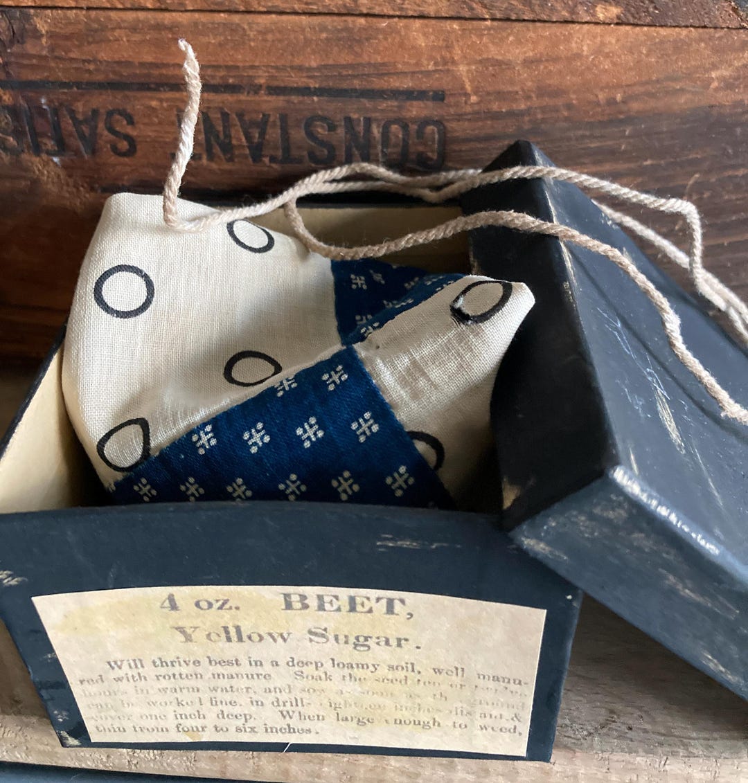 Primitive Pantry Box, Black Pantry Box, Prim Box, Old Quilt Piece, BEET Box, Beet Label FAPM ...