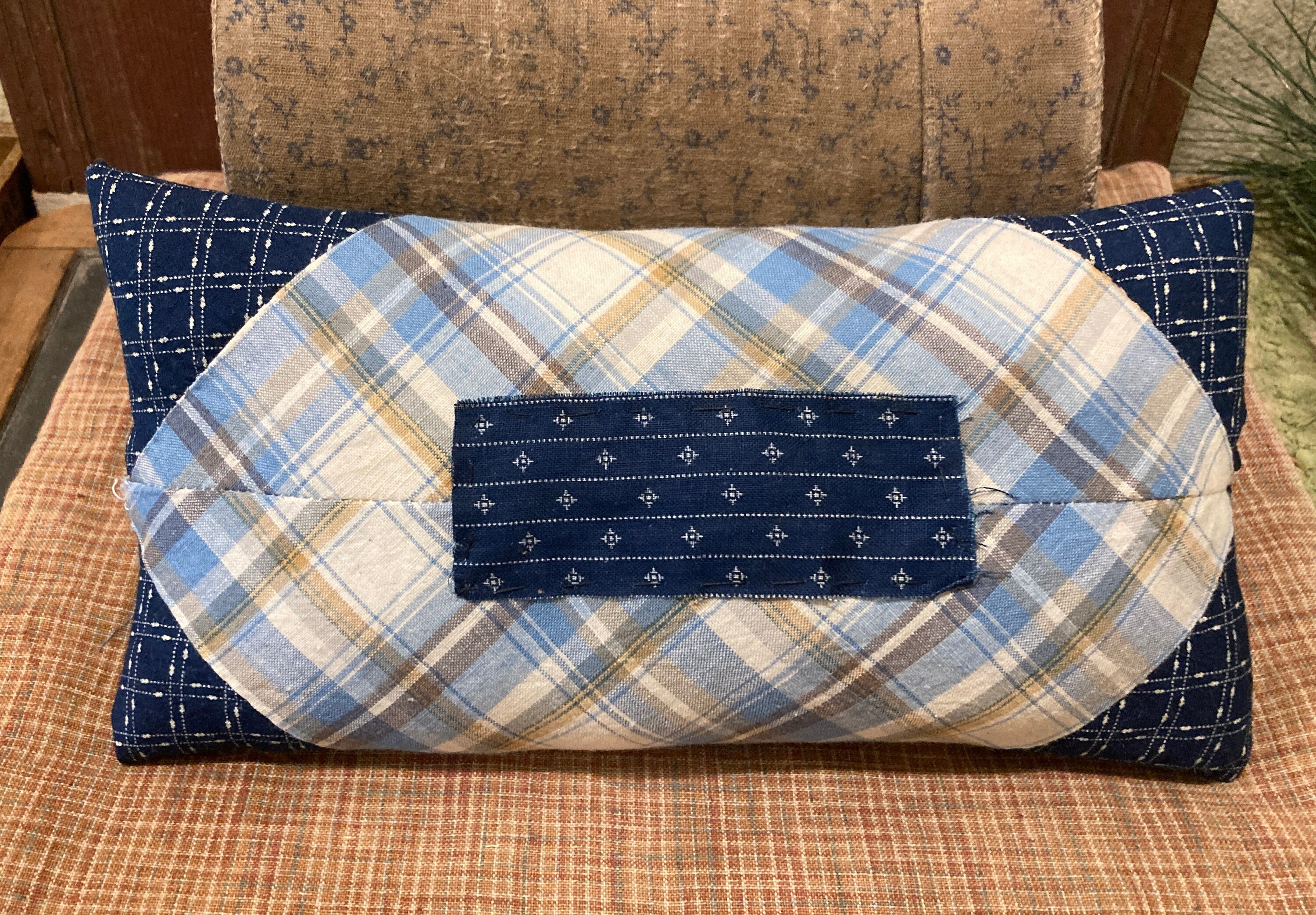 Vintage Quilt Pillow, Pillow Tuck, Shelf Sitter, MOP Button, Old Blue ...