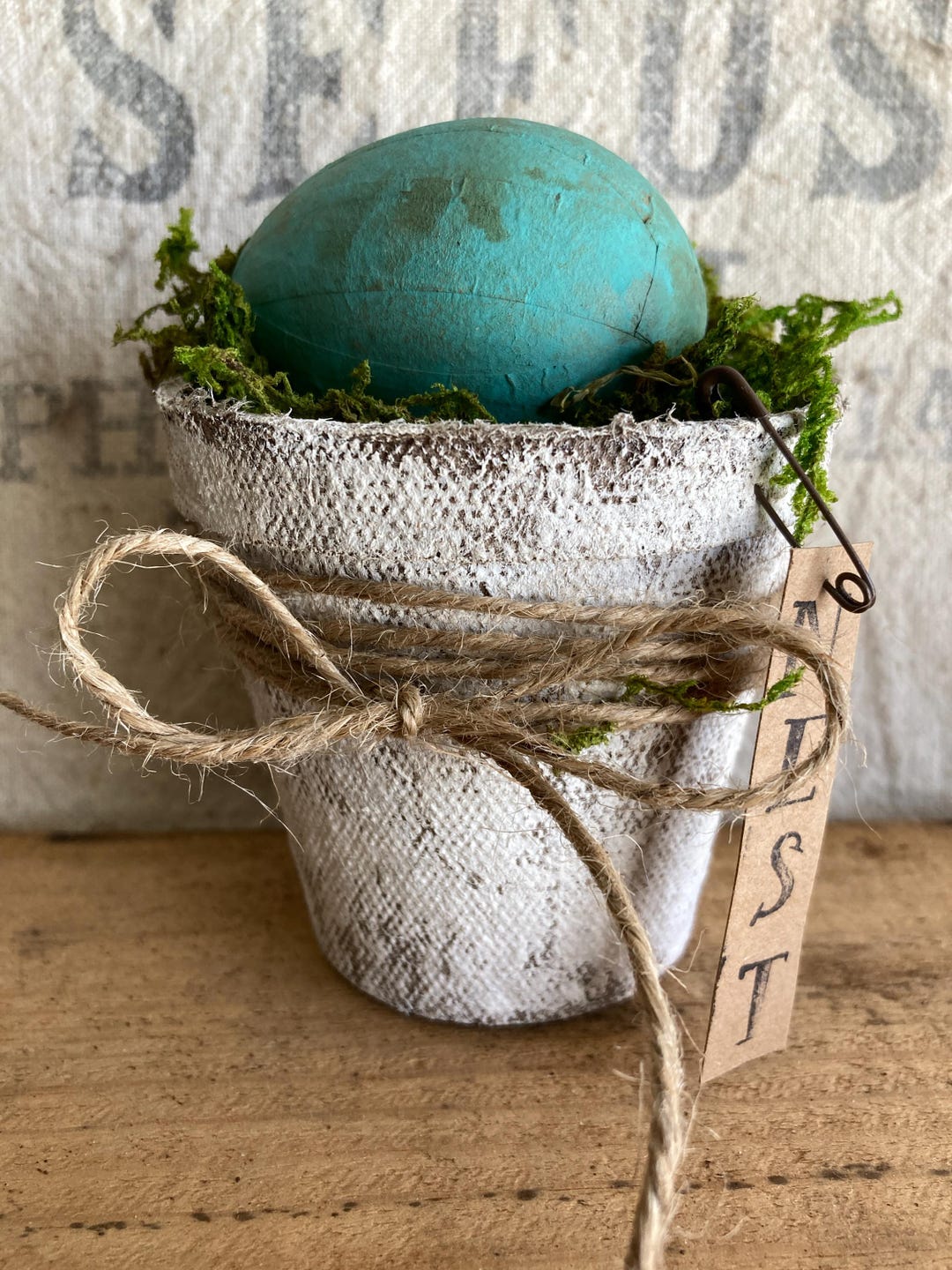 Primitive Robin Egg - Grungy Aged Peat Pot - Faux Nest - Primitive Folk ...