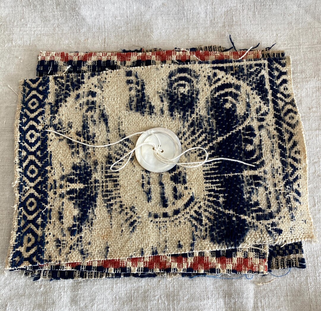 Vintage Woven Coverlet Heirloom Fabric, 3 Pieces, Assorted Navy, Beige ...