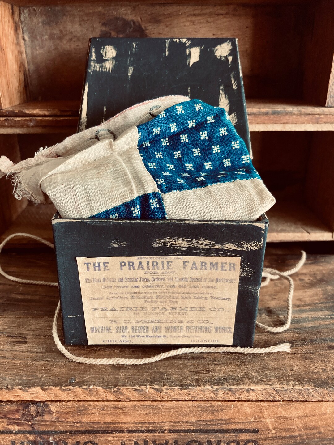Primitive Pantry Box, Black Pantry Box, Prim Box, Old Quilt Piece ...