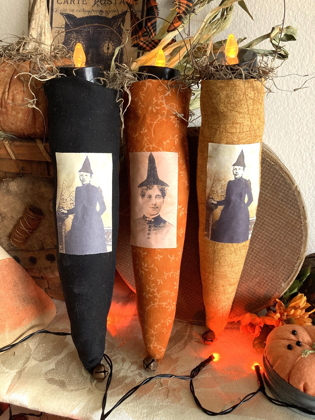 Primitive Witch's Cone | Timer Tealight | Peg Hanger | Fall Halloween ...
