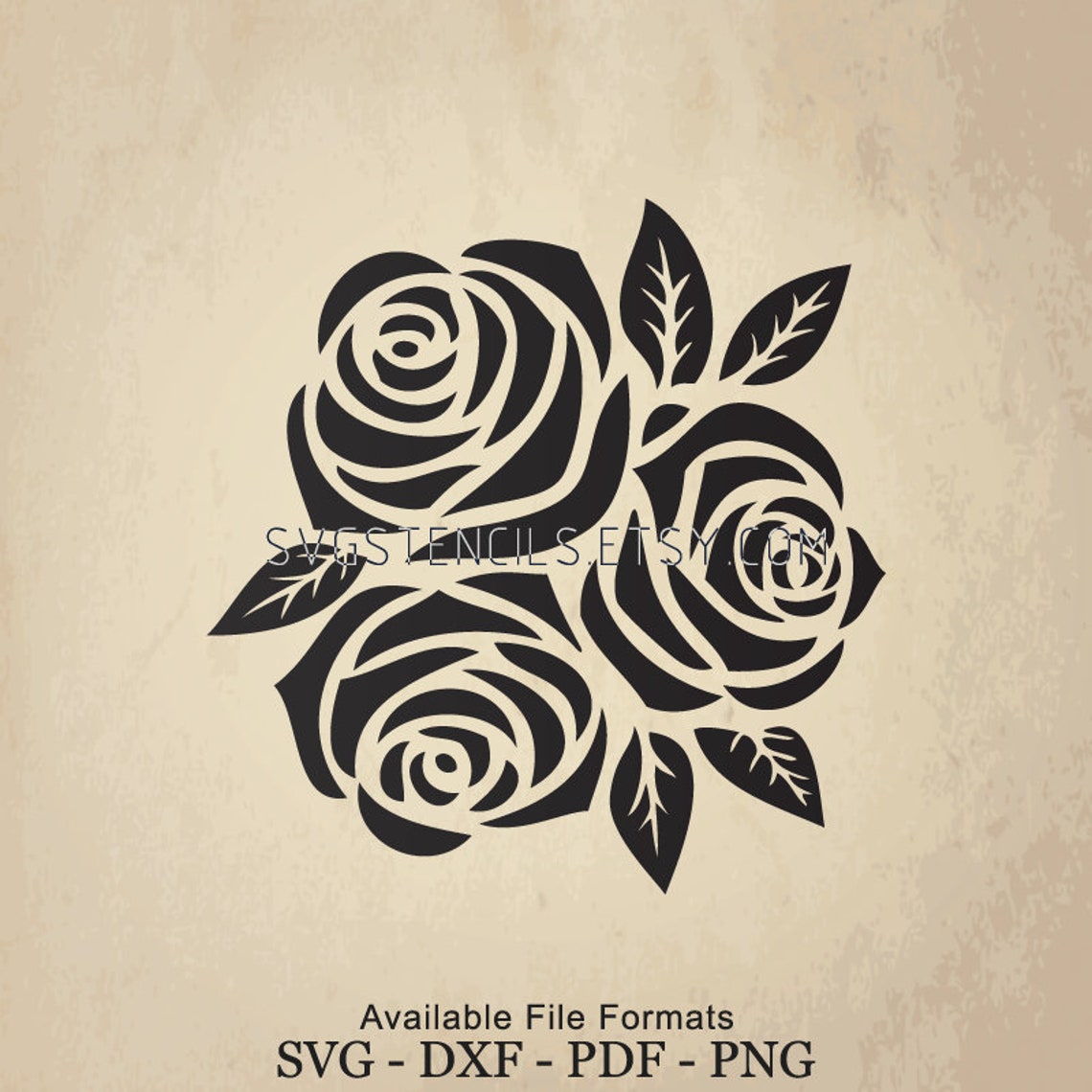 SVG Triple Roses Bouquet Stencil Silhouette Studio | Etsy