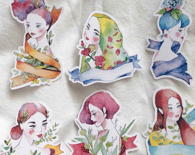 Rose / Girl Stickers / Watercolor Illust - Etsy