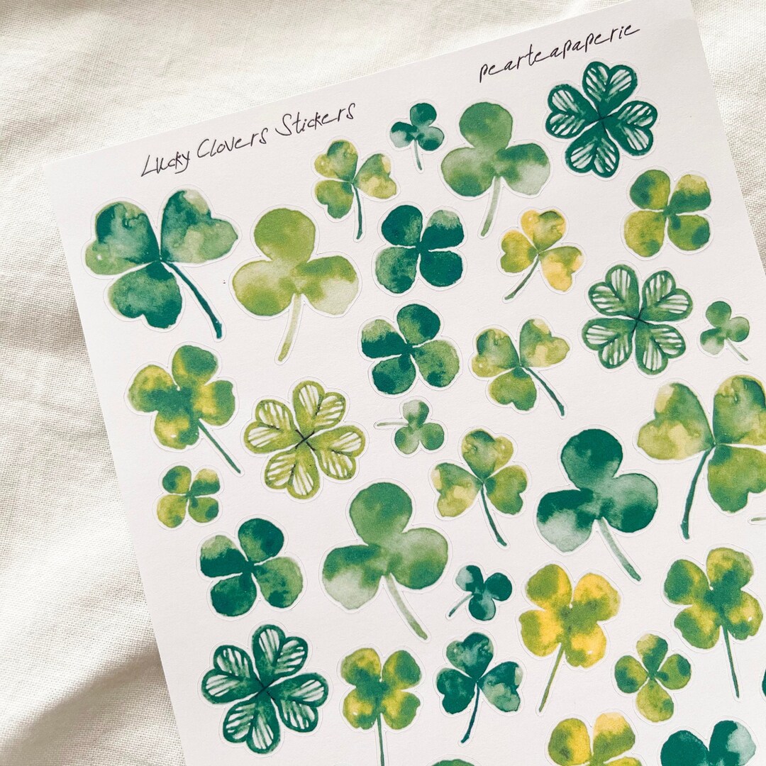Lucky Clovers Stickers , Clover Stickers , Watercolor Stickers, Hand ...